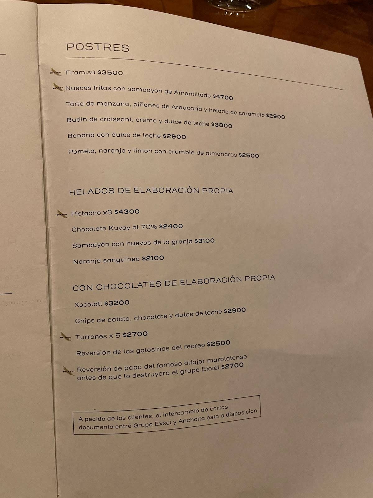 Carta de parrilla Anchoita, Buenos Aires