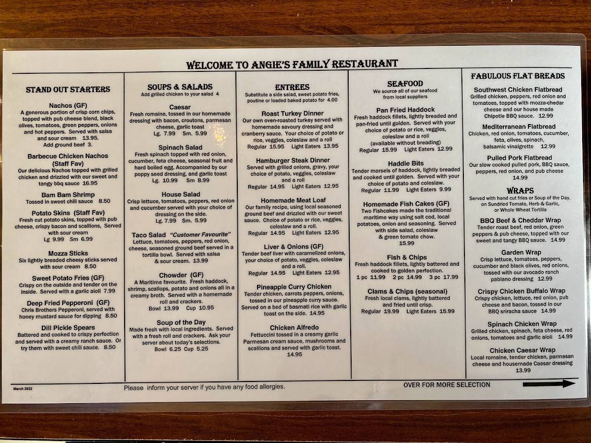 Menu at Angie's Family Restaurant, Middleton
