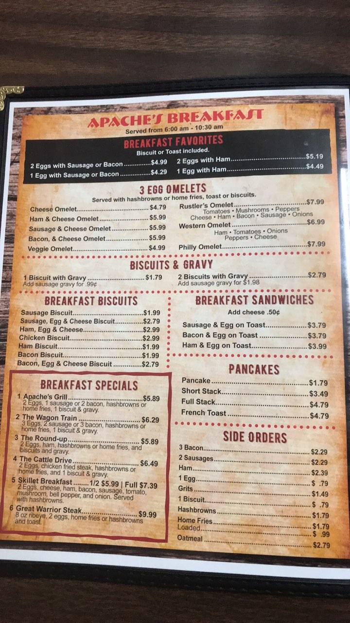 Menu at Apache's Grill BBQ, Searcy
