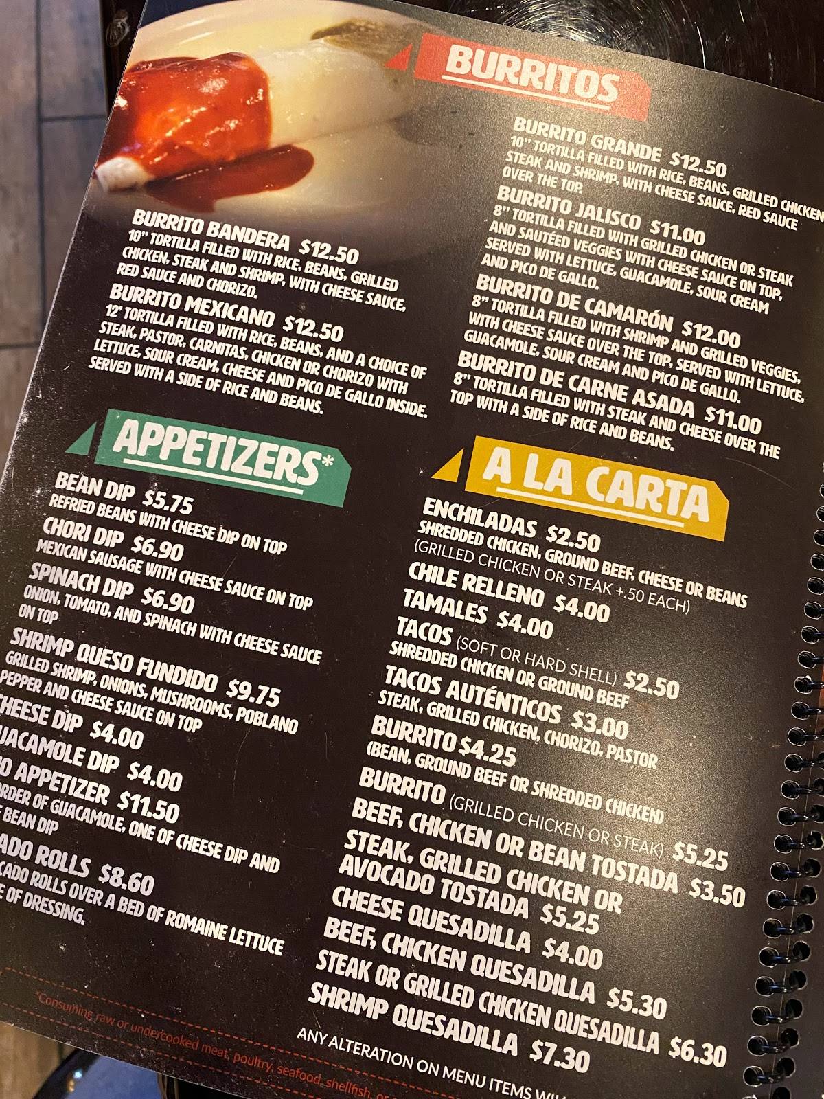 Menu at Arandas Mexican Grill restaurant, Delavan