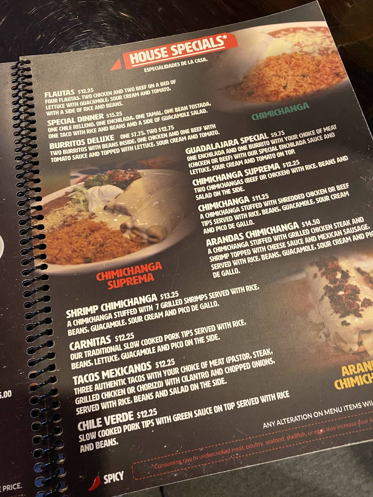 Menu at Arandas Mexican Grill restaurant, Delavan