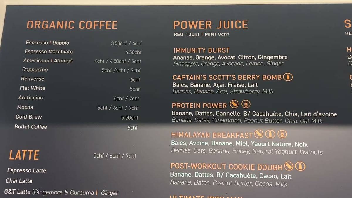 Speisekarte von Arctic Juice & Cafe, Lausanne