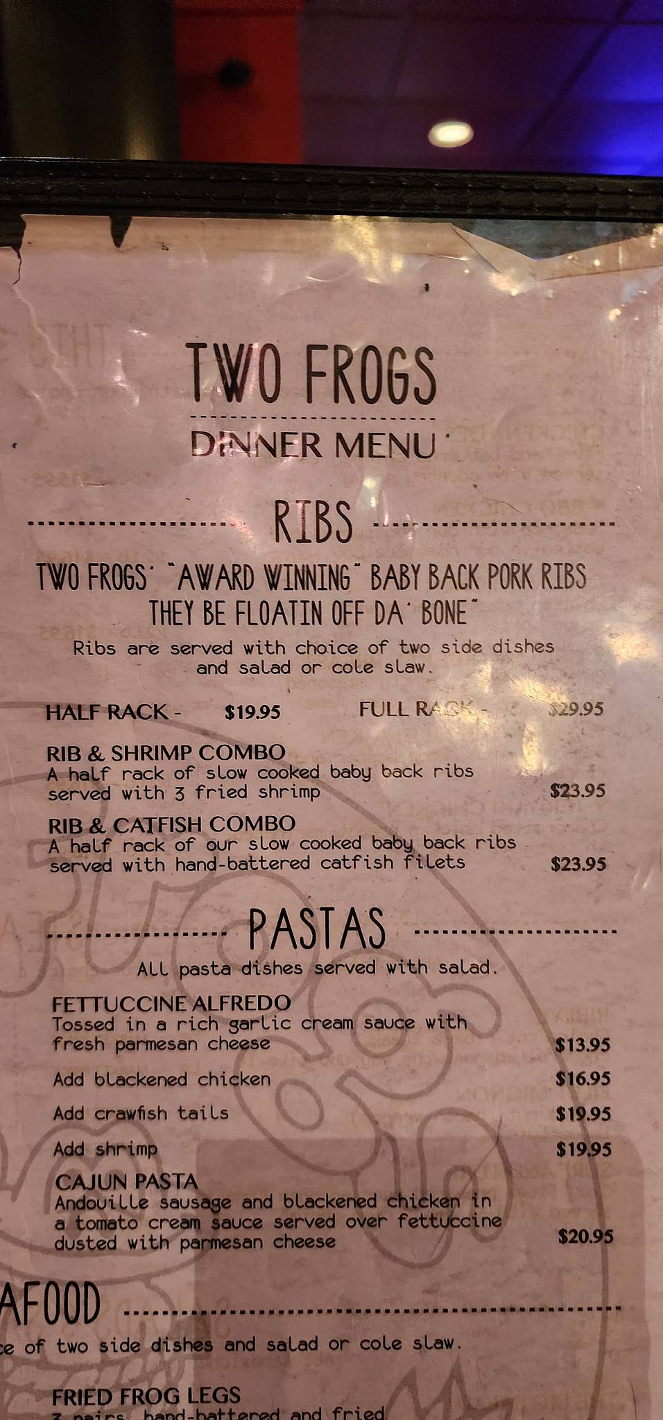Menu at Two Frogs Grill pub & bar, Ardmore