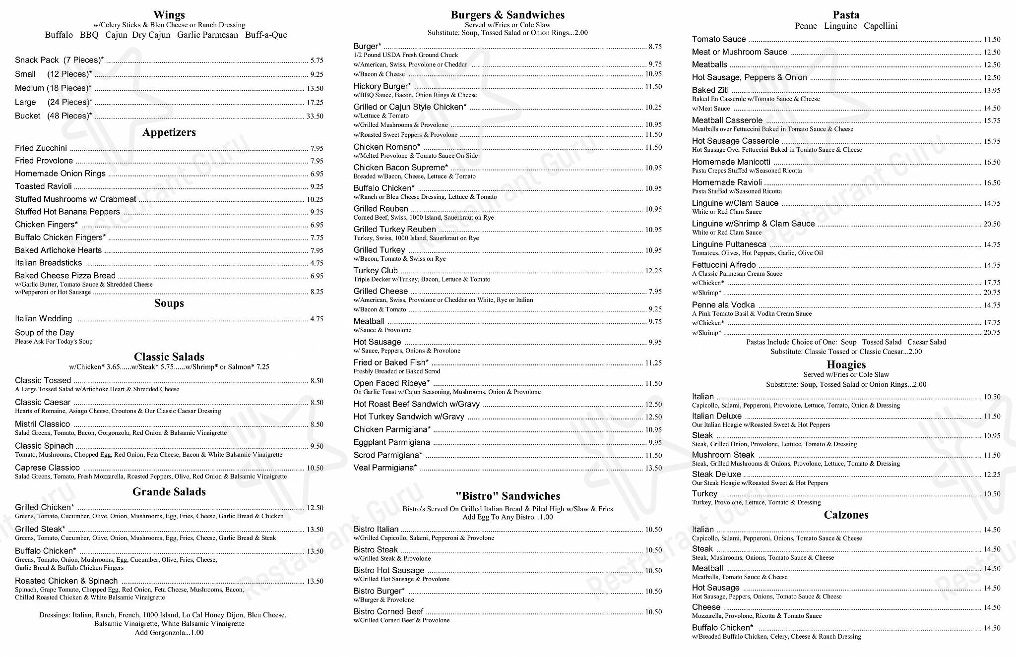 Menu at Armstrong's restaurant, Pittsburgh