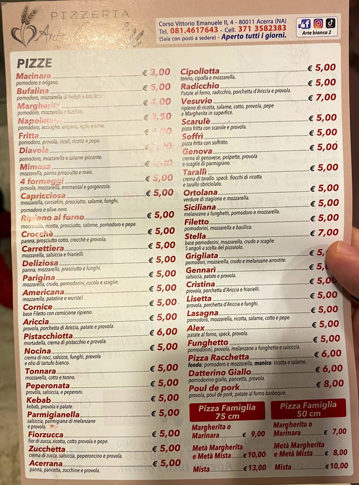 Menu da Arte Bianca 2 ristorante, Acerra