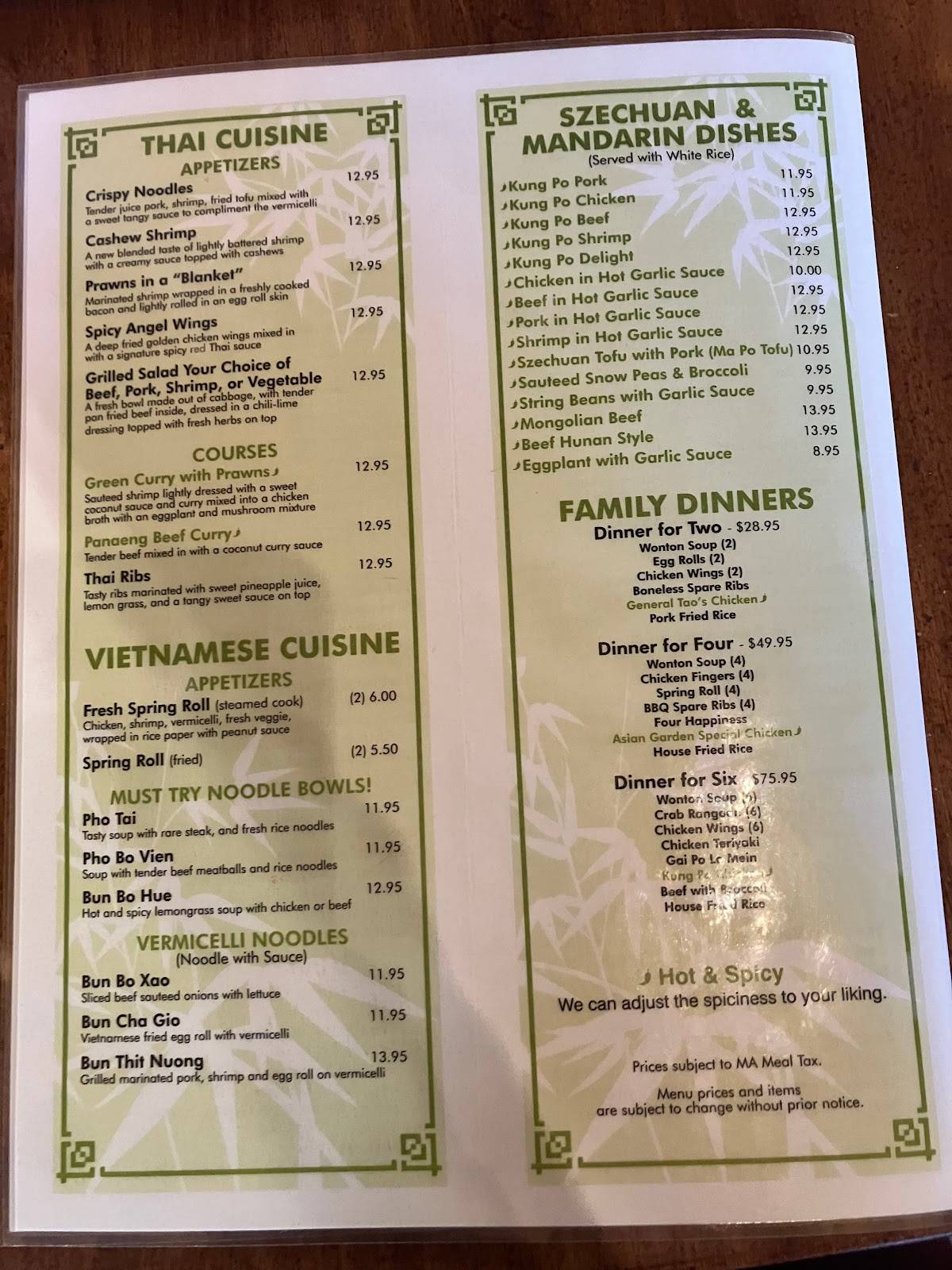 Menu at Asian Garden restaurant, Ware