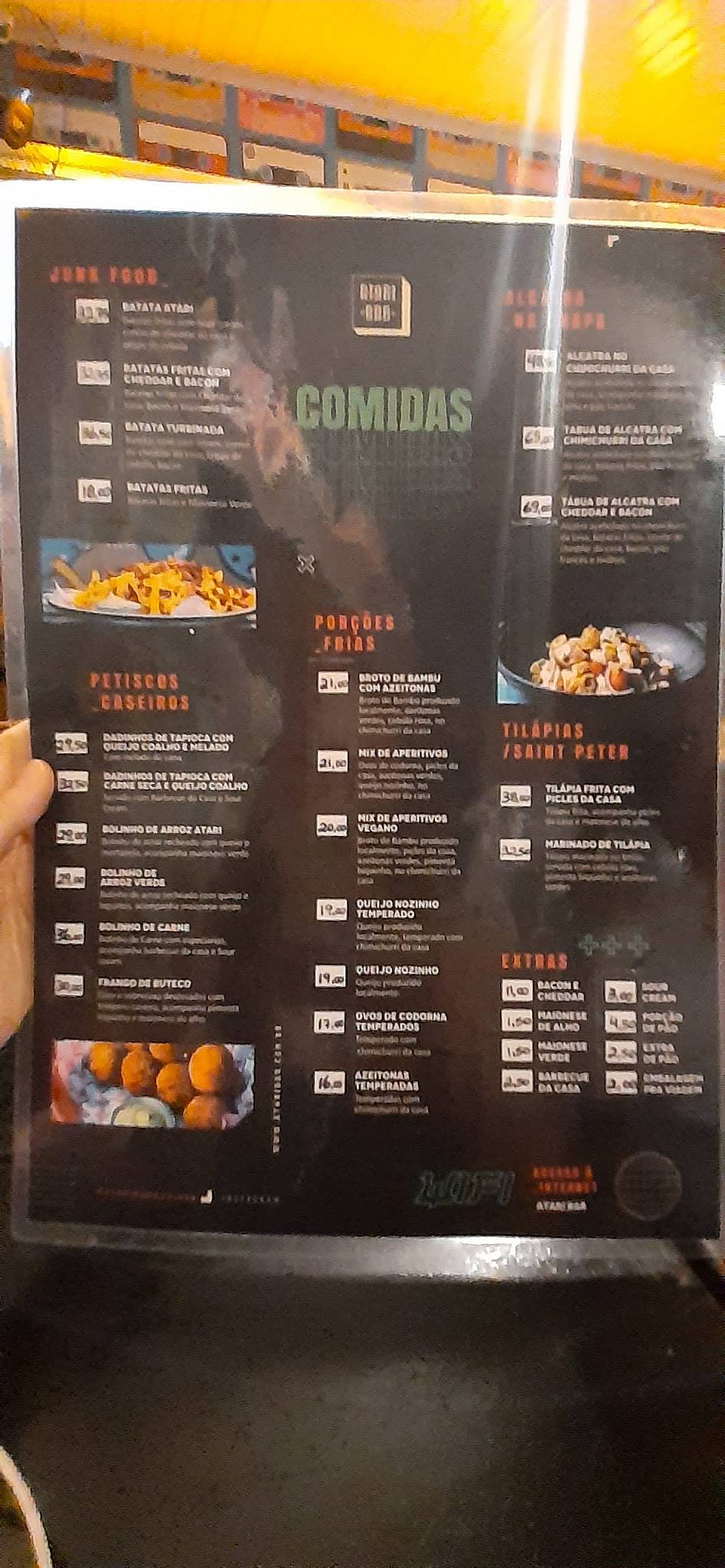 Menu em Atari Bar, Maringá