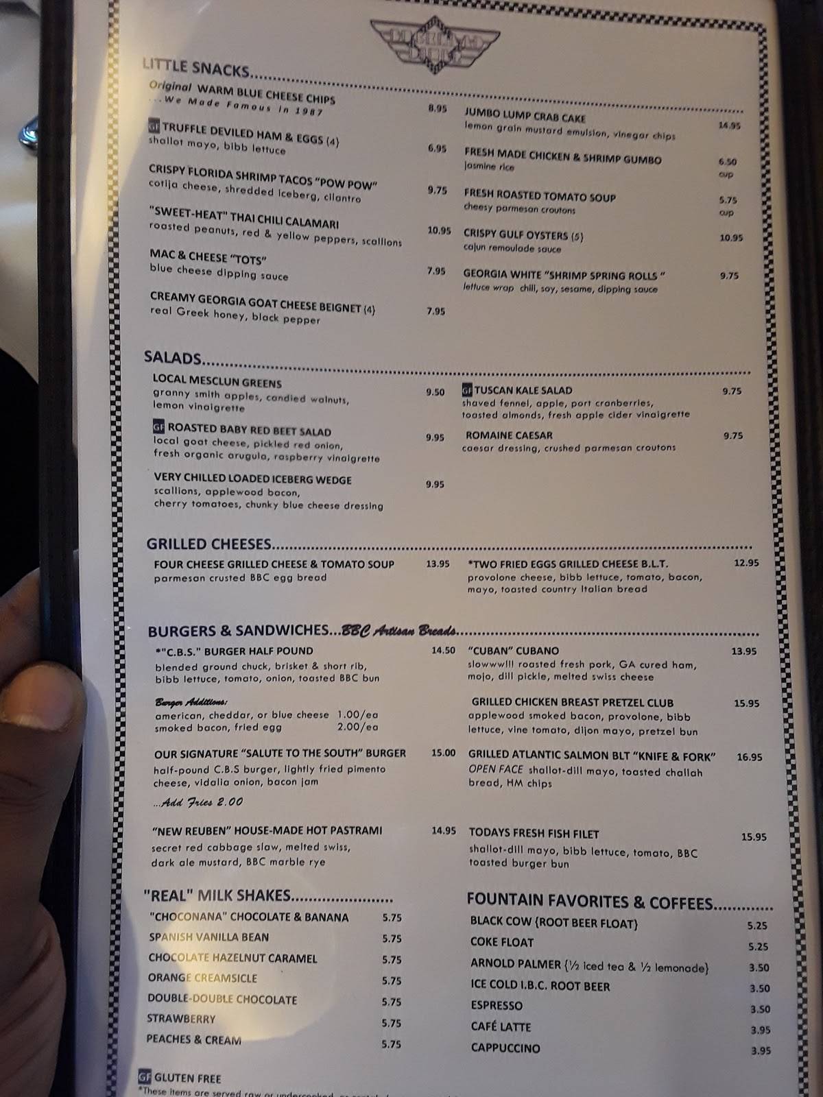 Menu at Buckhead Diner restaurant, Atlanta
