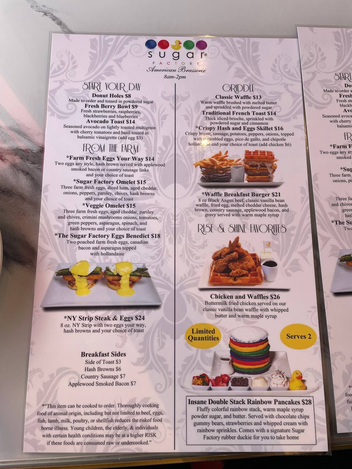 Menu at Sugar Factory - Atlantic City desserts, Atlantic City