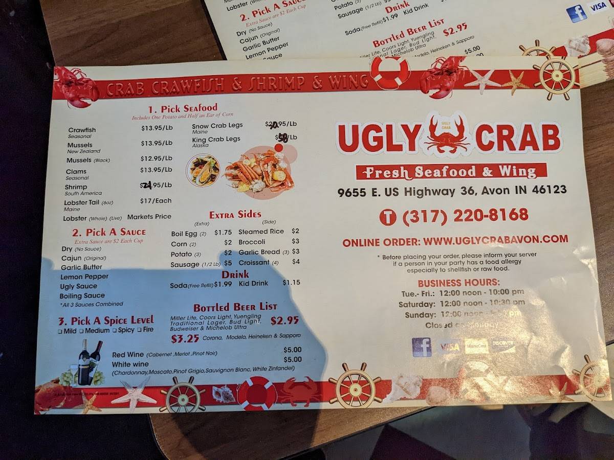 Menu at Ugly Crab restaurant, Avon