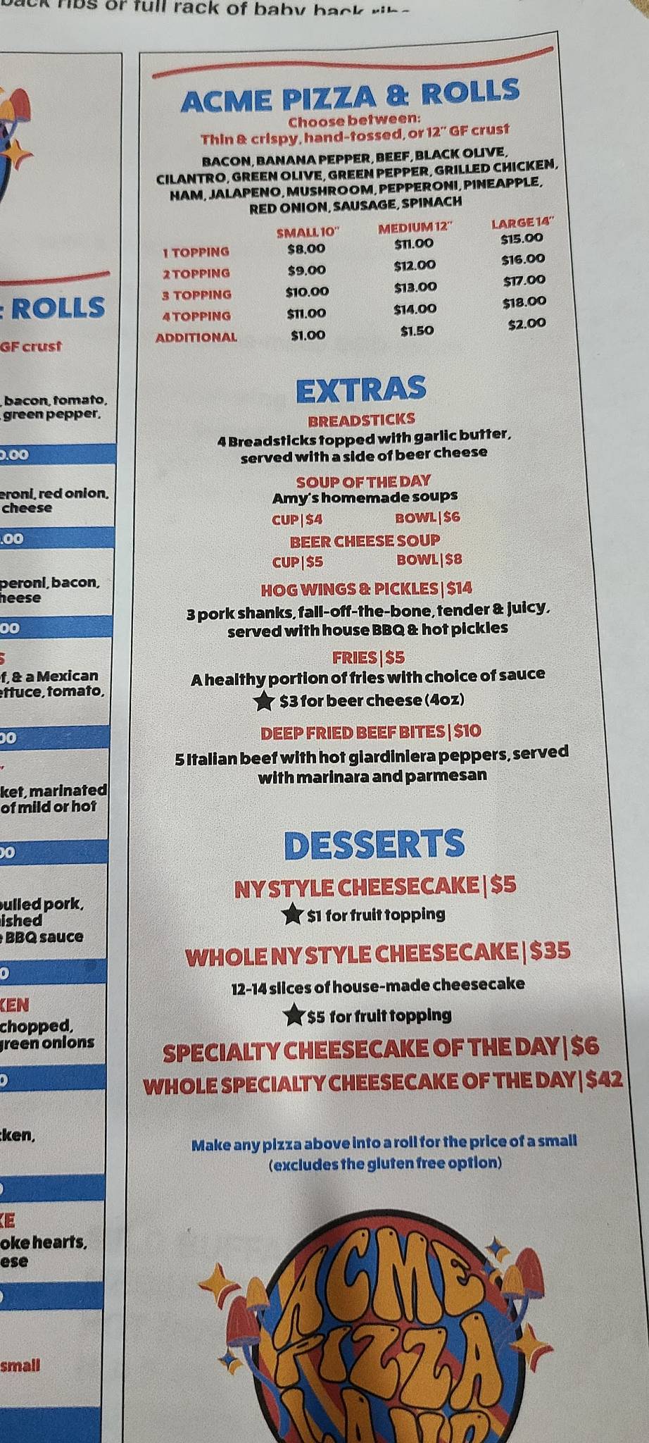 Menu at Acme By Full Circle BBQ, Fort Wayne