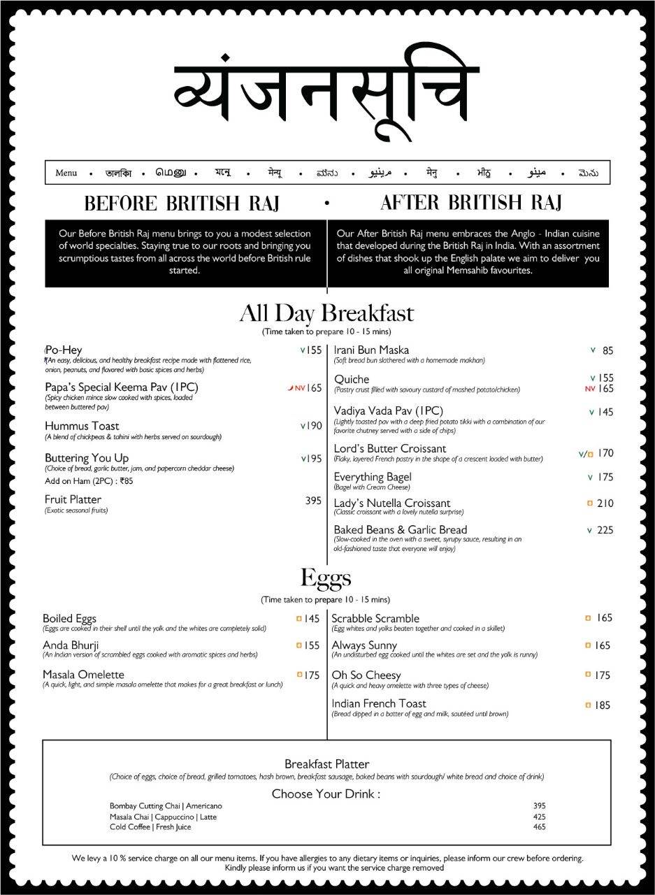 Menu at BBR Coffee by Before British Raj, New Delhi, 33