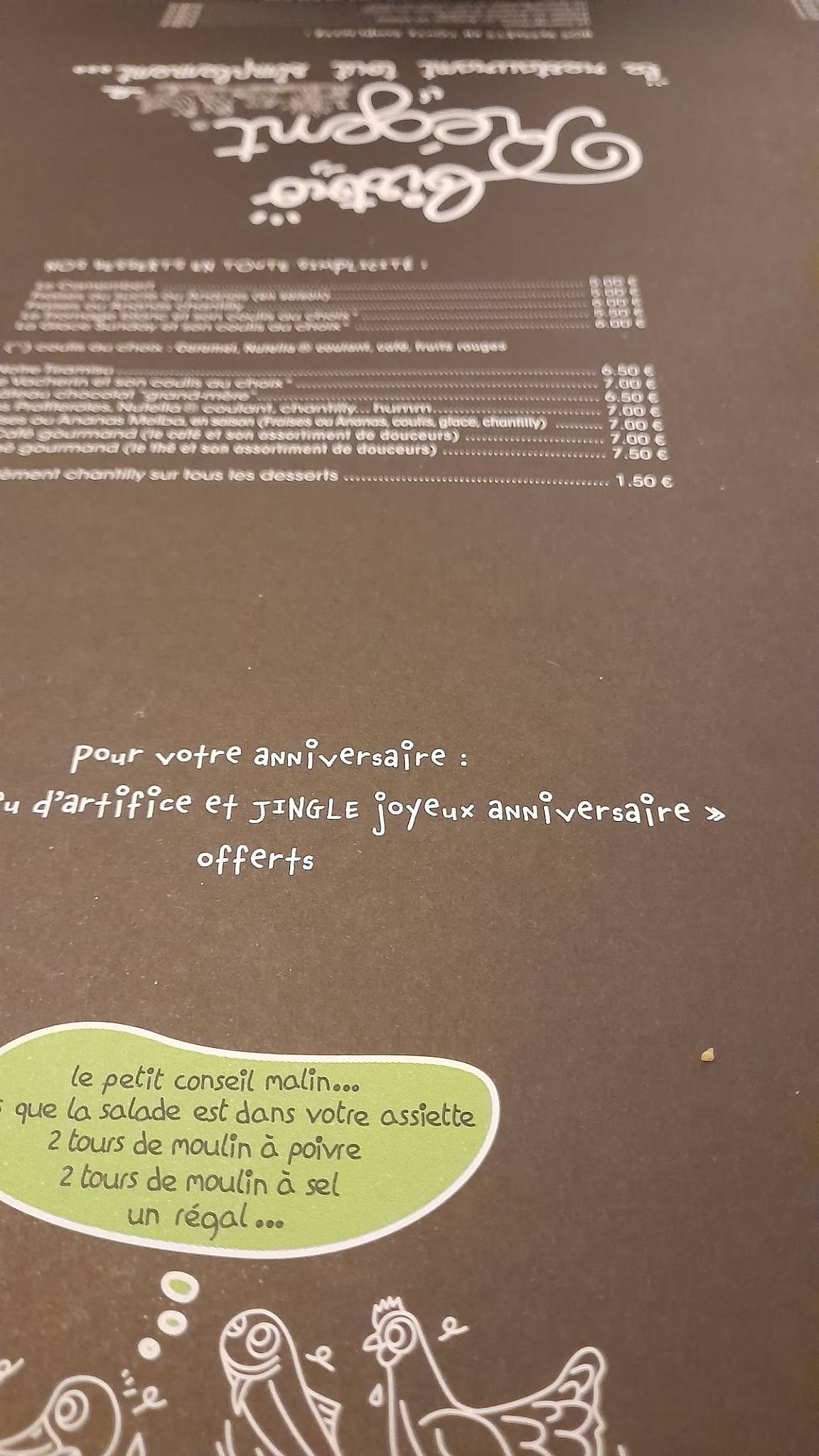 Menu au Bistro Régent Montélimar restaurant, Montélimar