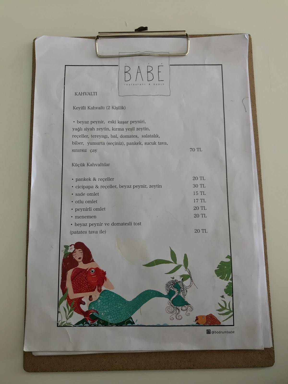 Menu at BODRUM BABE, Bodrum