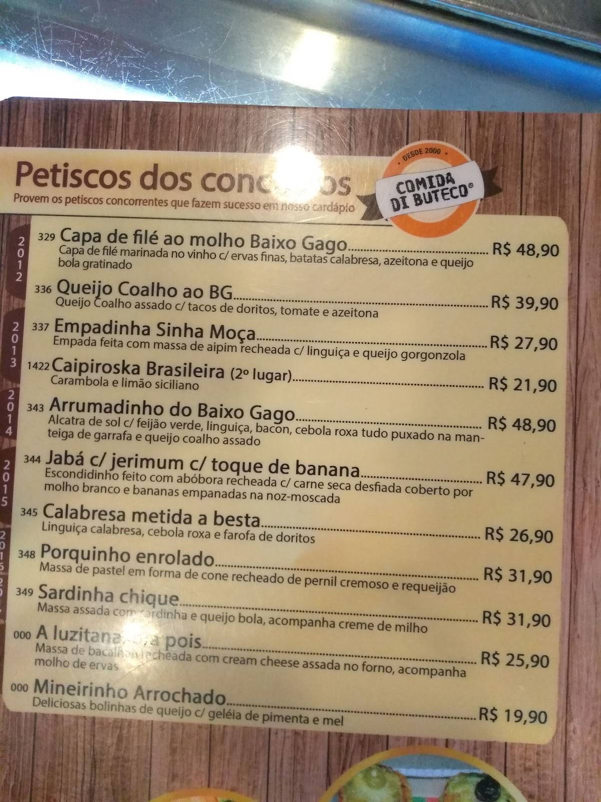 Menu em Baixo Gago restaurante de fast food, Rio de Janeiro, R Gago ...