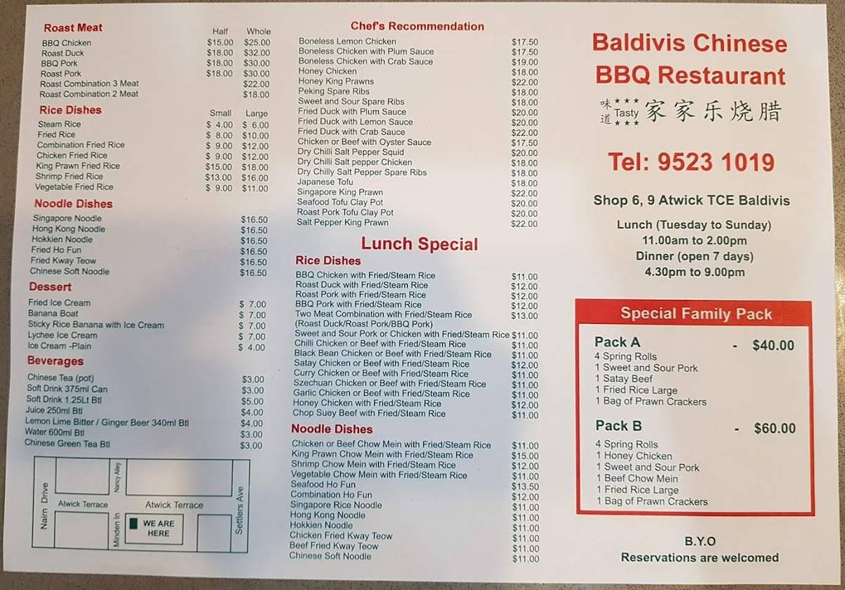 Menu at Baldivis Chinese BBQ Restaurant, Baldivis