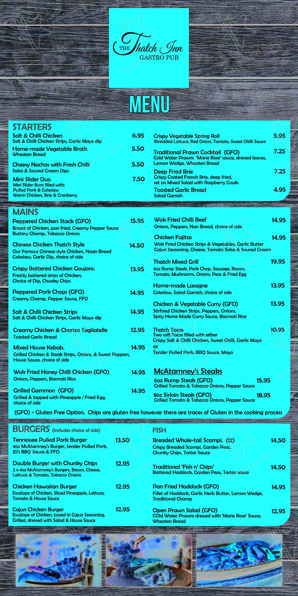 Menu at The Thatch Inn pub & bar, Ballymena