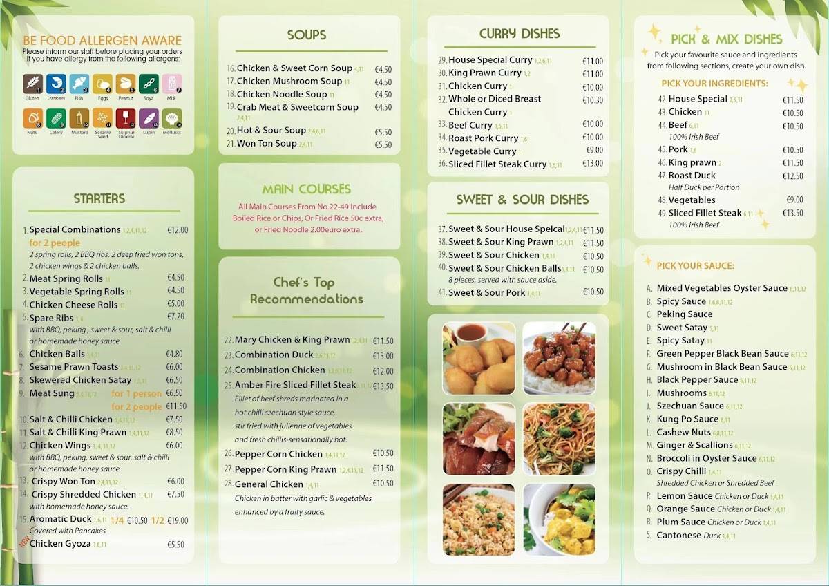 Menu at Bamboo Garden Chinese Takeaway restaurant, Limerick