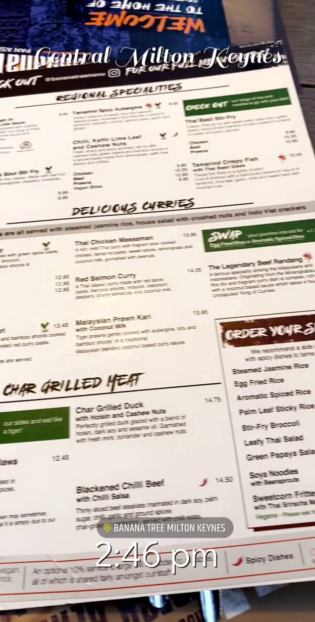 Menu at Banana Tree Milton Keynes restaurant, Milton Keynes