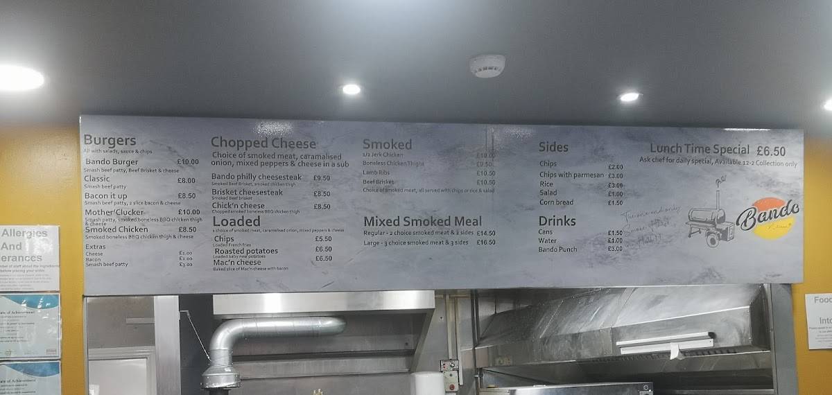 Menu at Bando Grub, Hull