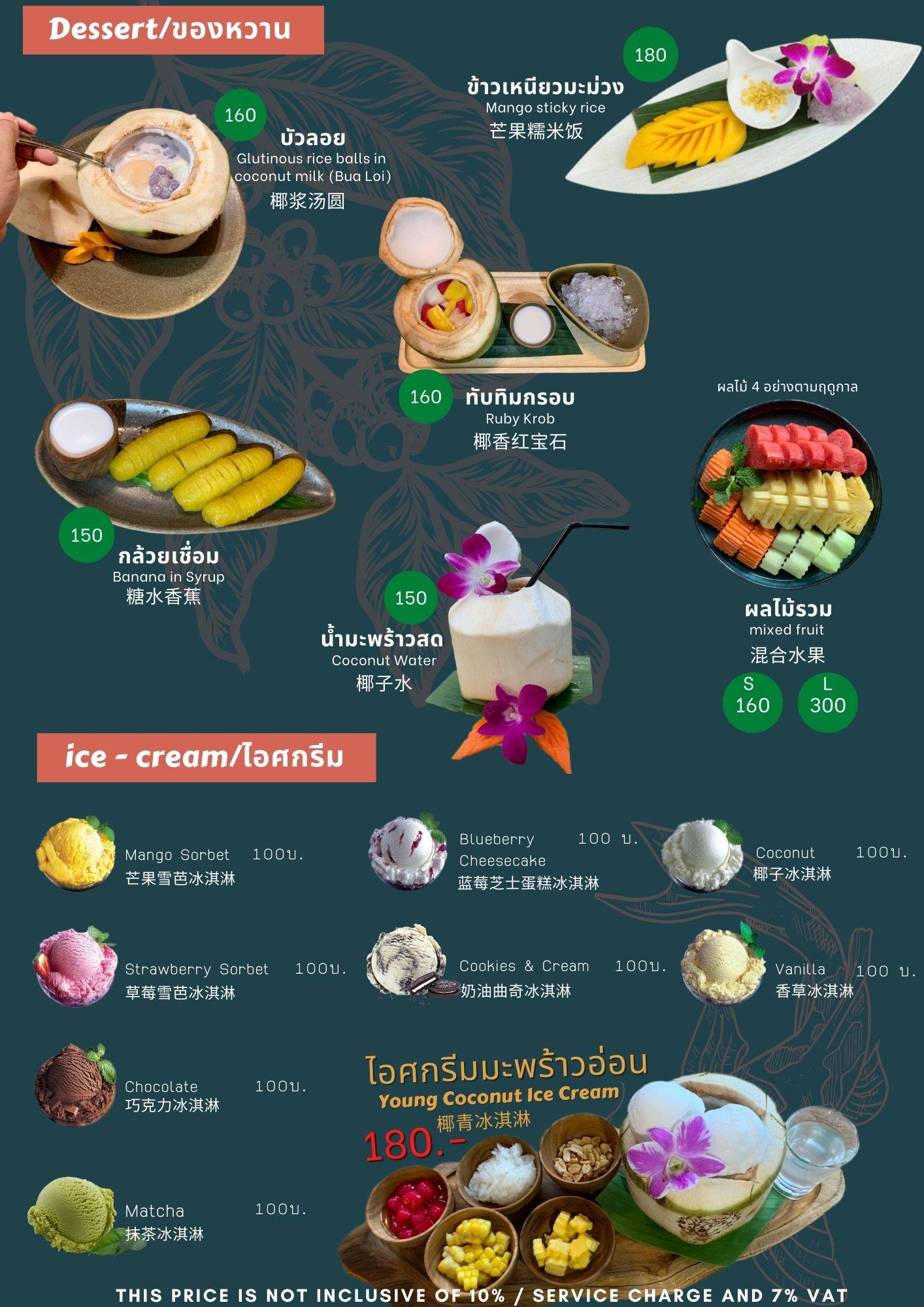Menu at Baan Suan Sathon cafe, Bangkok