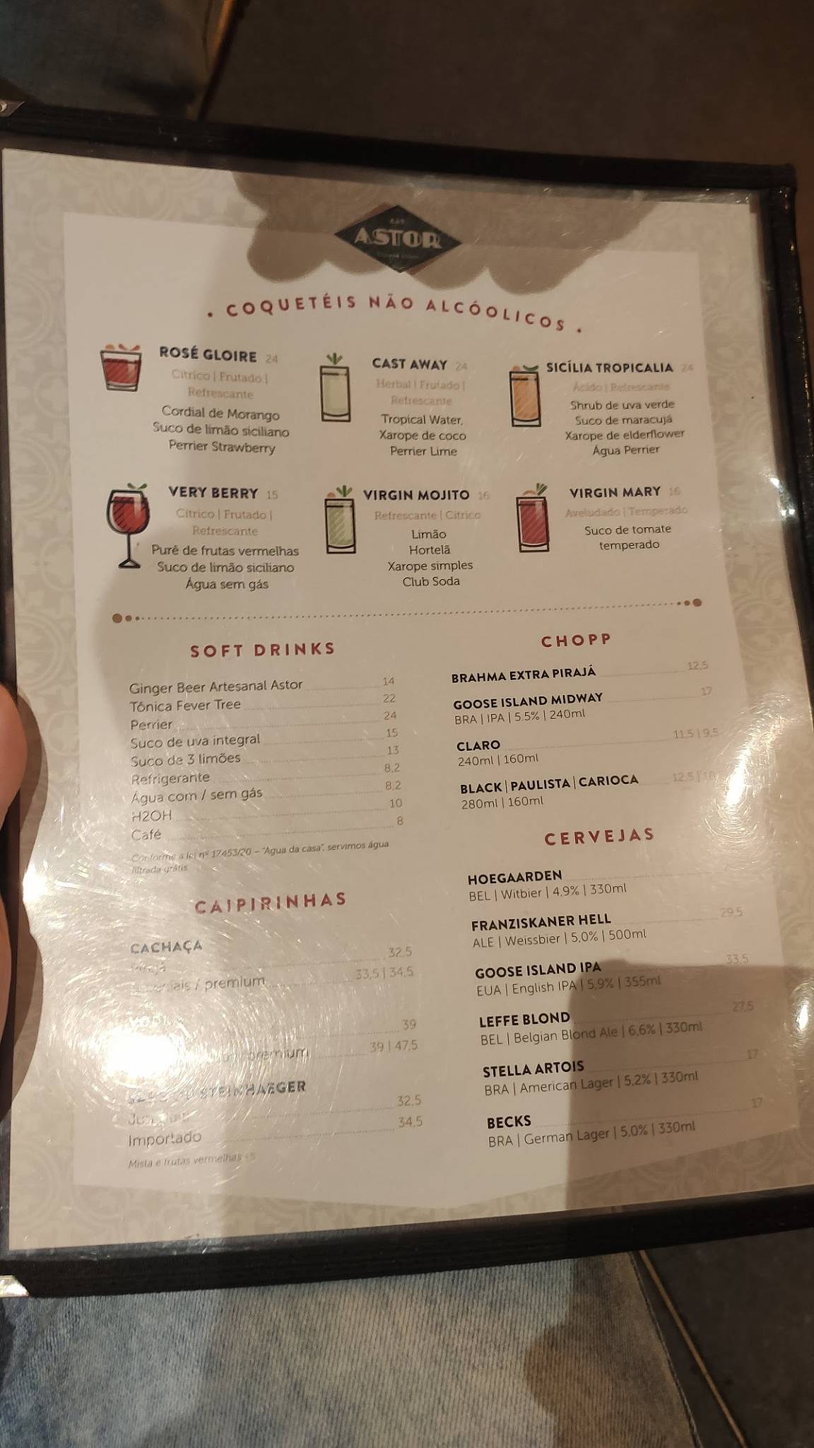 Menu em Bar Astor Oscar Freire, São Paulo, R. Oscar Freire