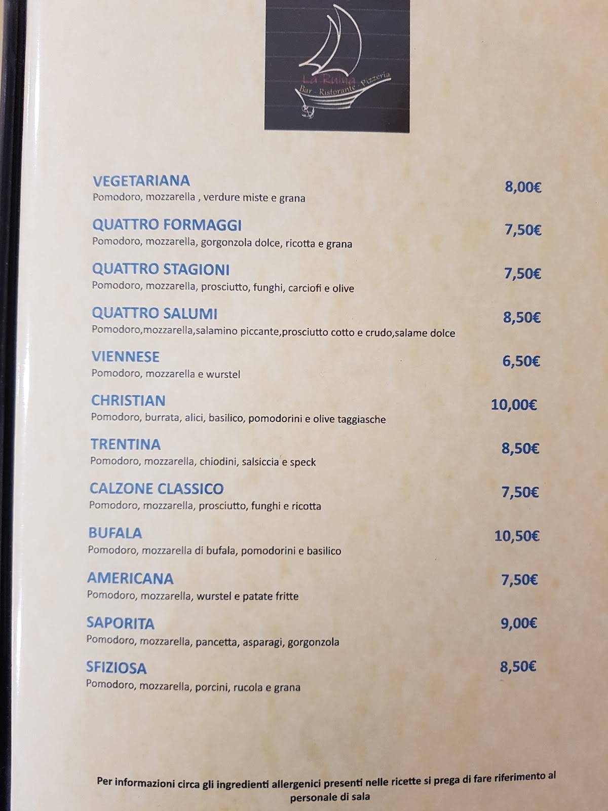 Speisekarte von Bar Ristorante Pizzeria La Ruina, Marco