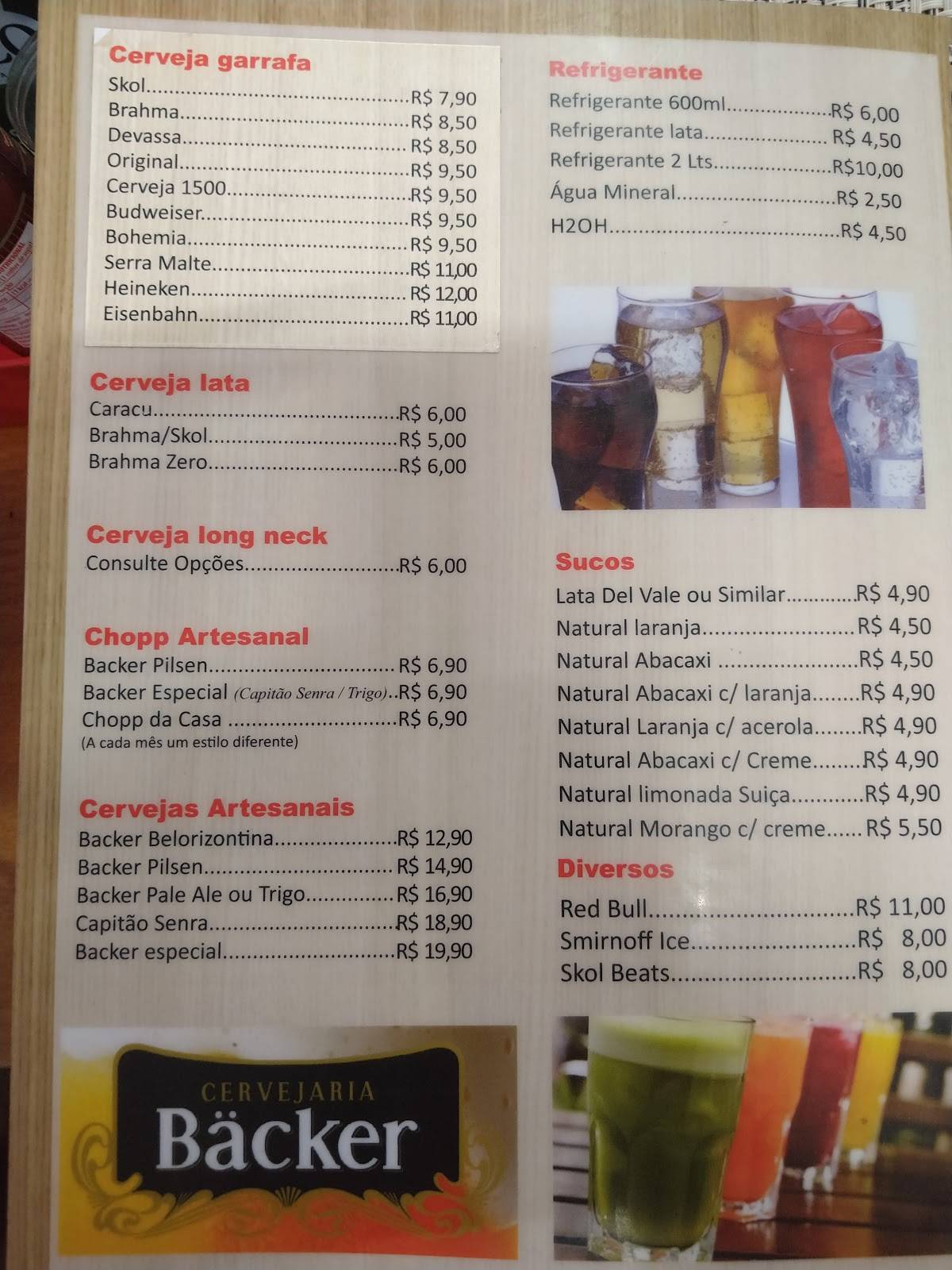 Menu em Bar do Zezé, Belo Horizonte, Rua Pinheiro Chagas