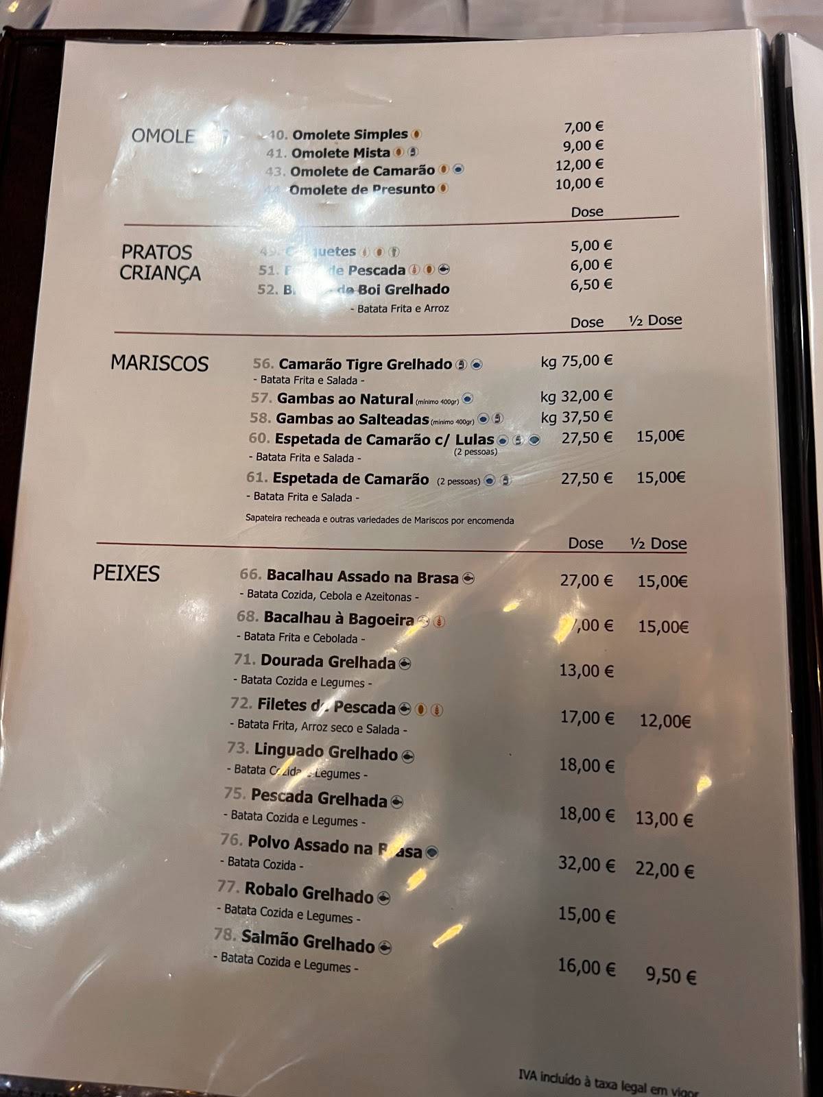 Menu em Restaurante Bagoeira, Barcelos