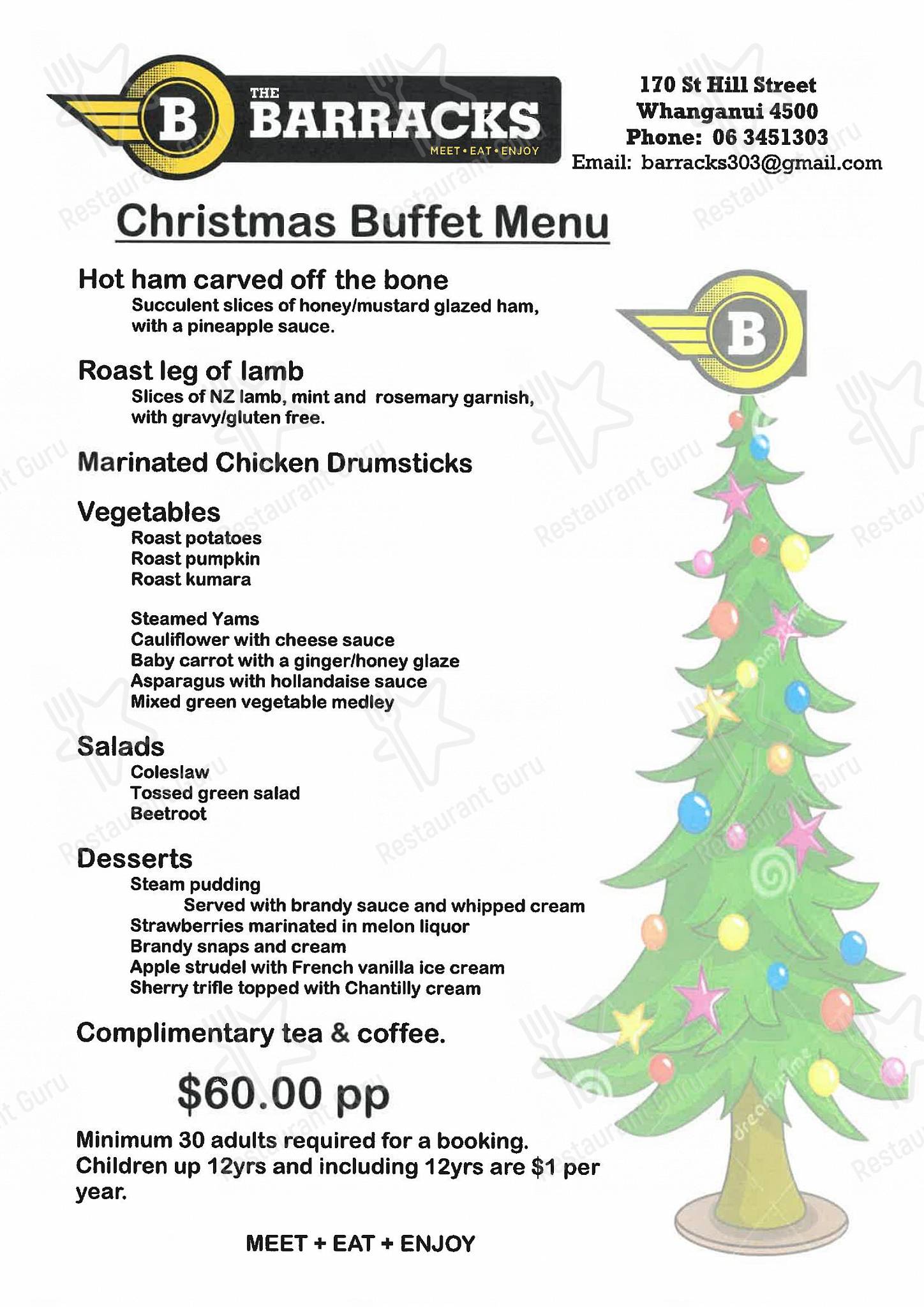 Menu at The Barracks Sports Bar Wanganui, Whanganui
