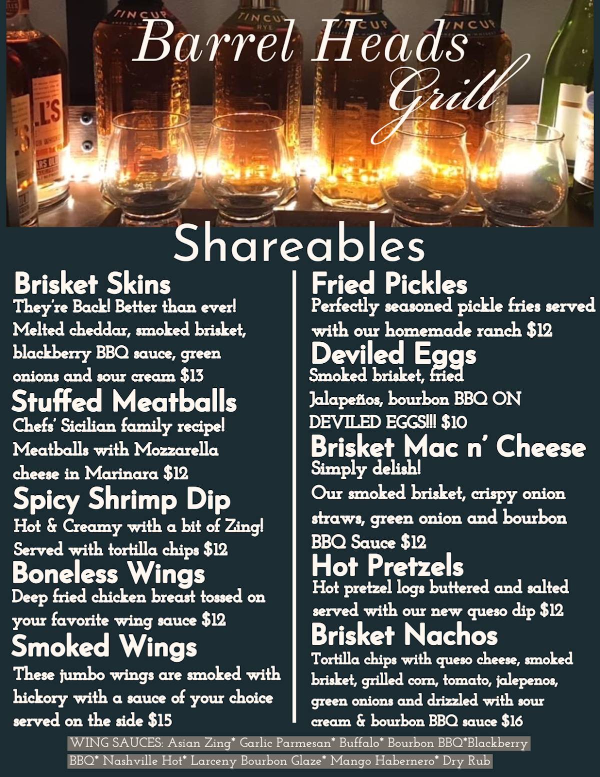 Menu at Barrel Heads, Lawrenceburg