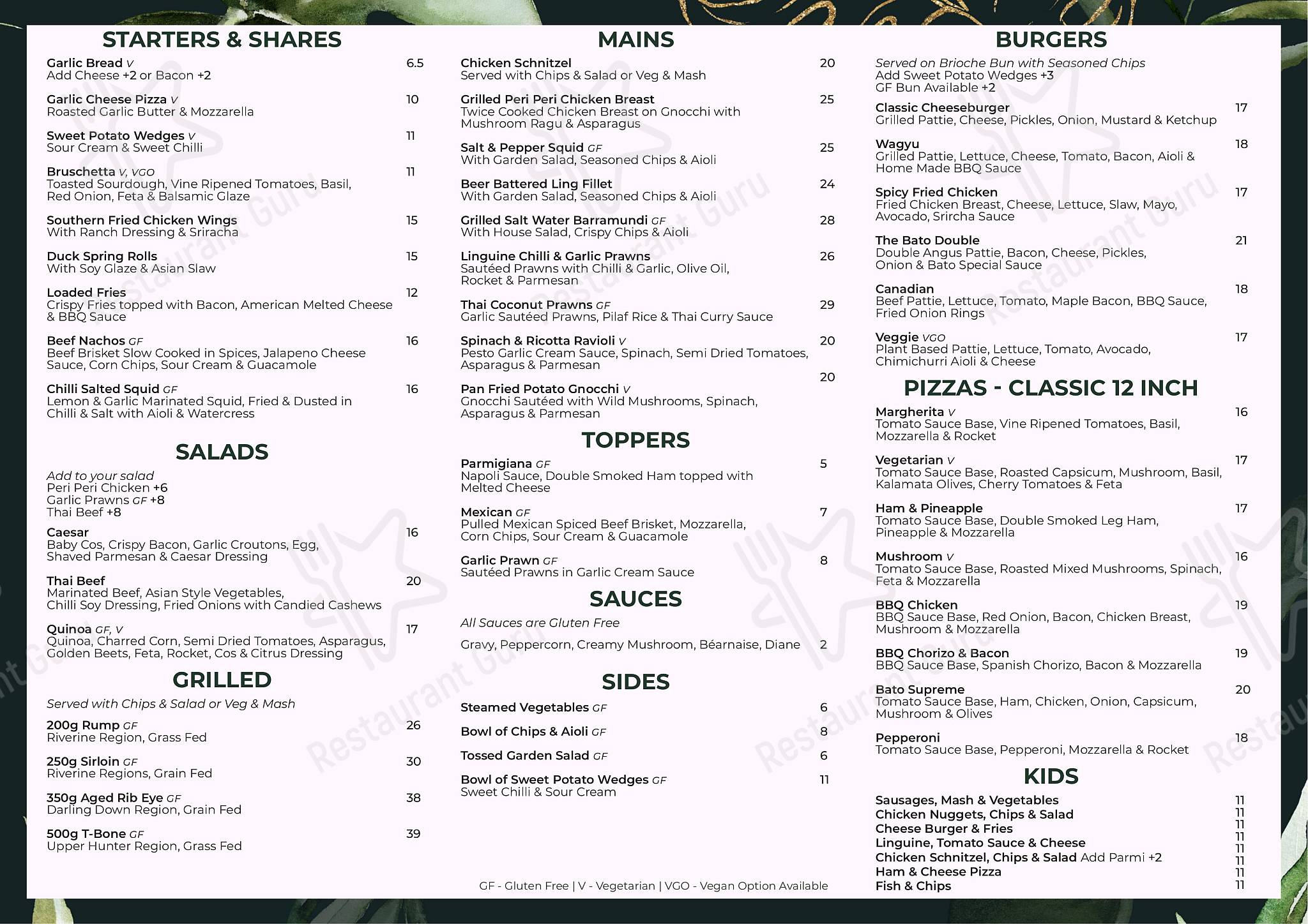 Menu at Bateau Bay Hotel restaurant, Bateau Bay, 65 Lumby Dr