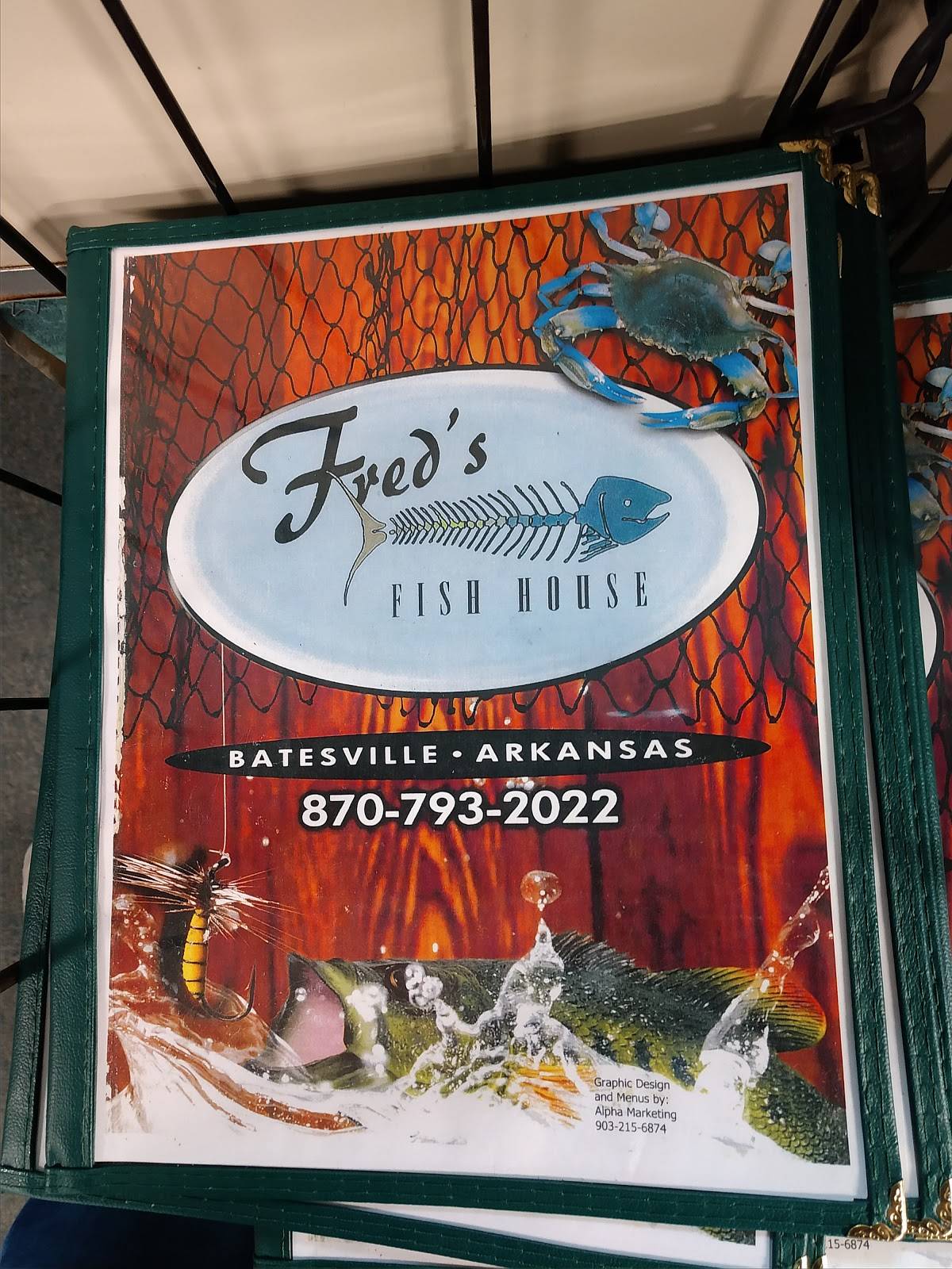 Menu at Fred's Fish House restaurant, Batesville