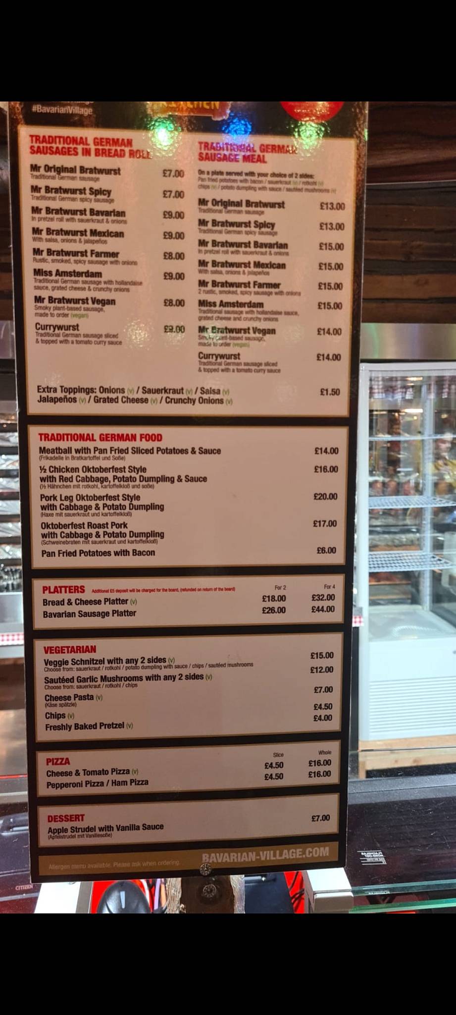 Carta del restaurante Bavarian Village, Londres