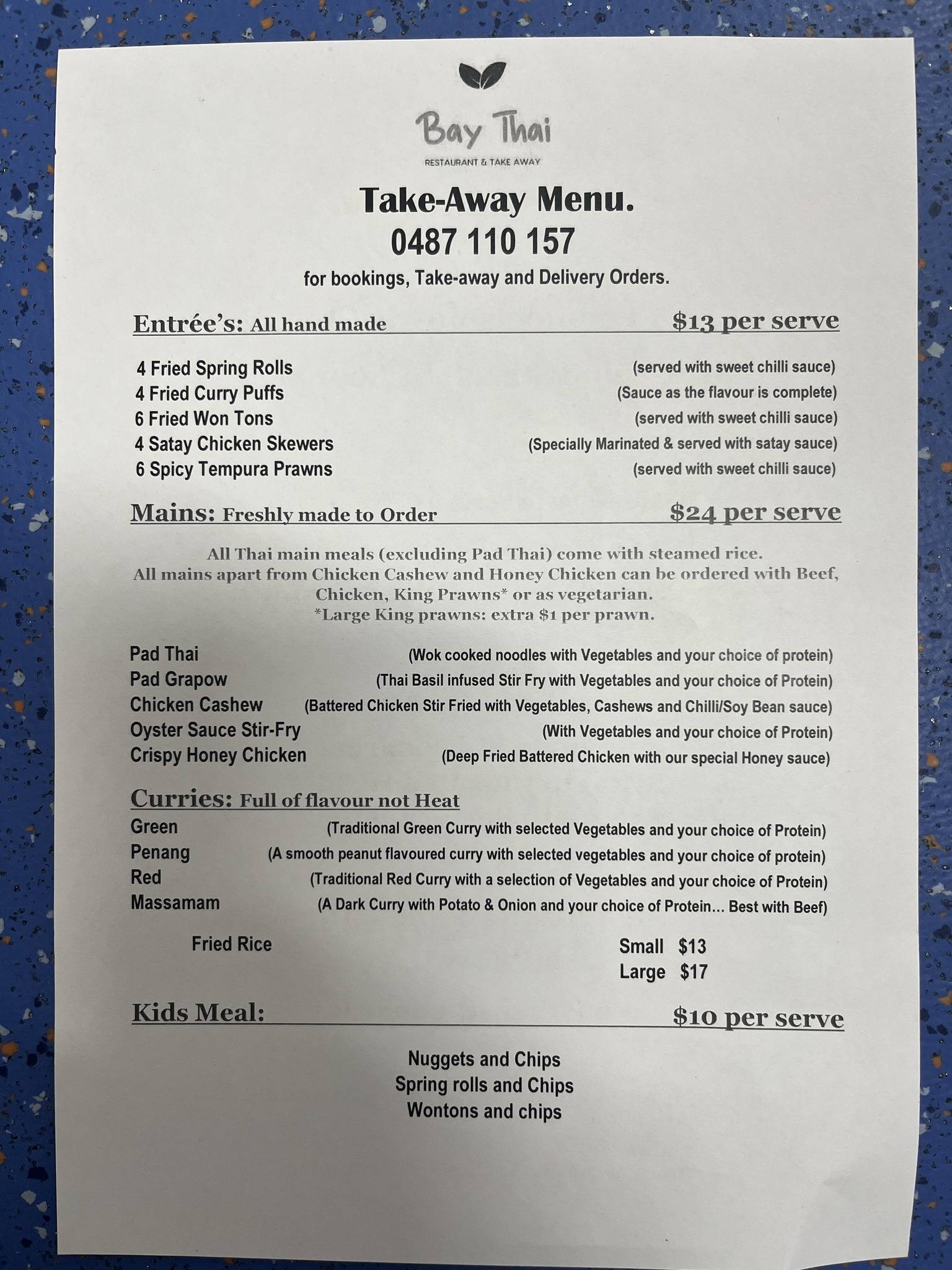 Menu at Bay Thai Restaurant, Saint Leonards