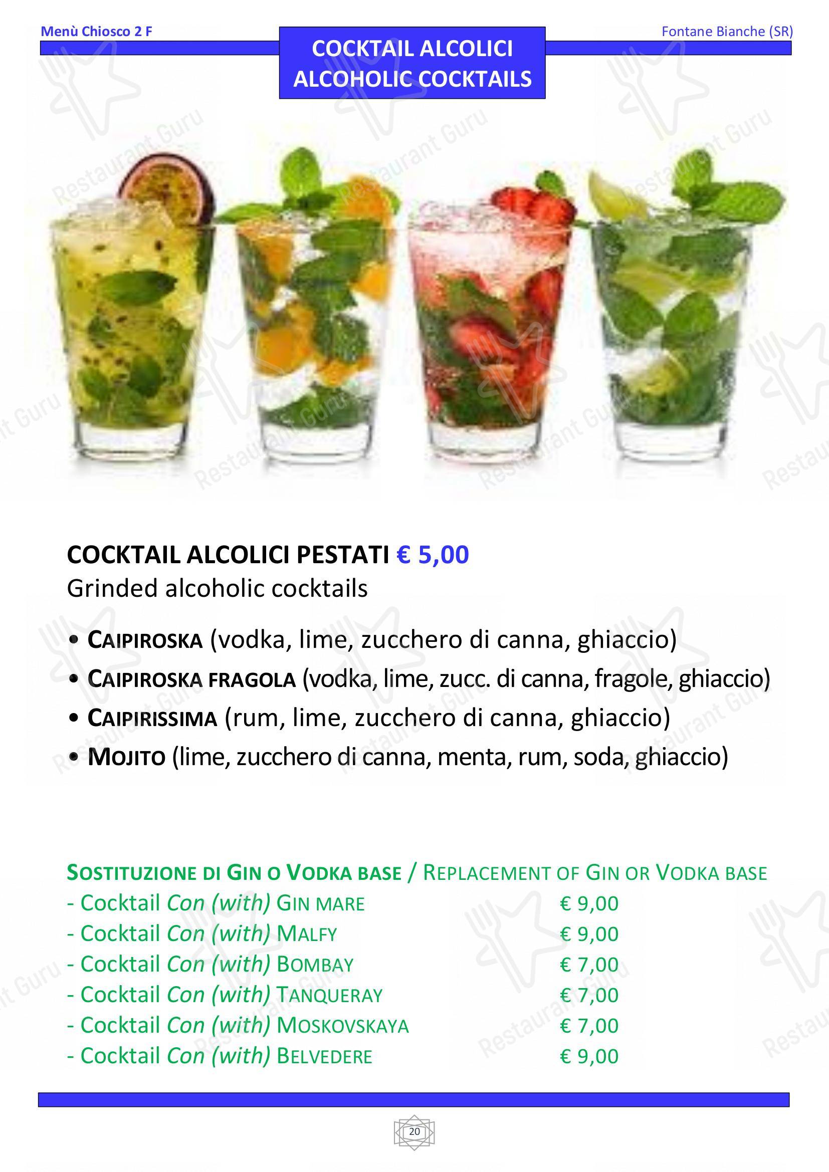 Menu at Beach Kiosk Dueffe Fontane Bianche pub & bar, Fontane Bianche