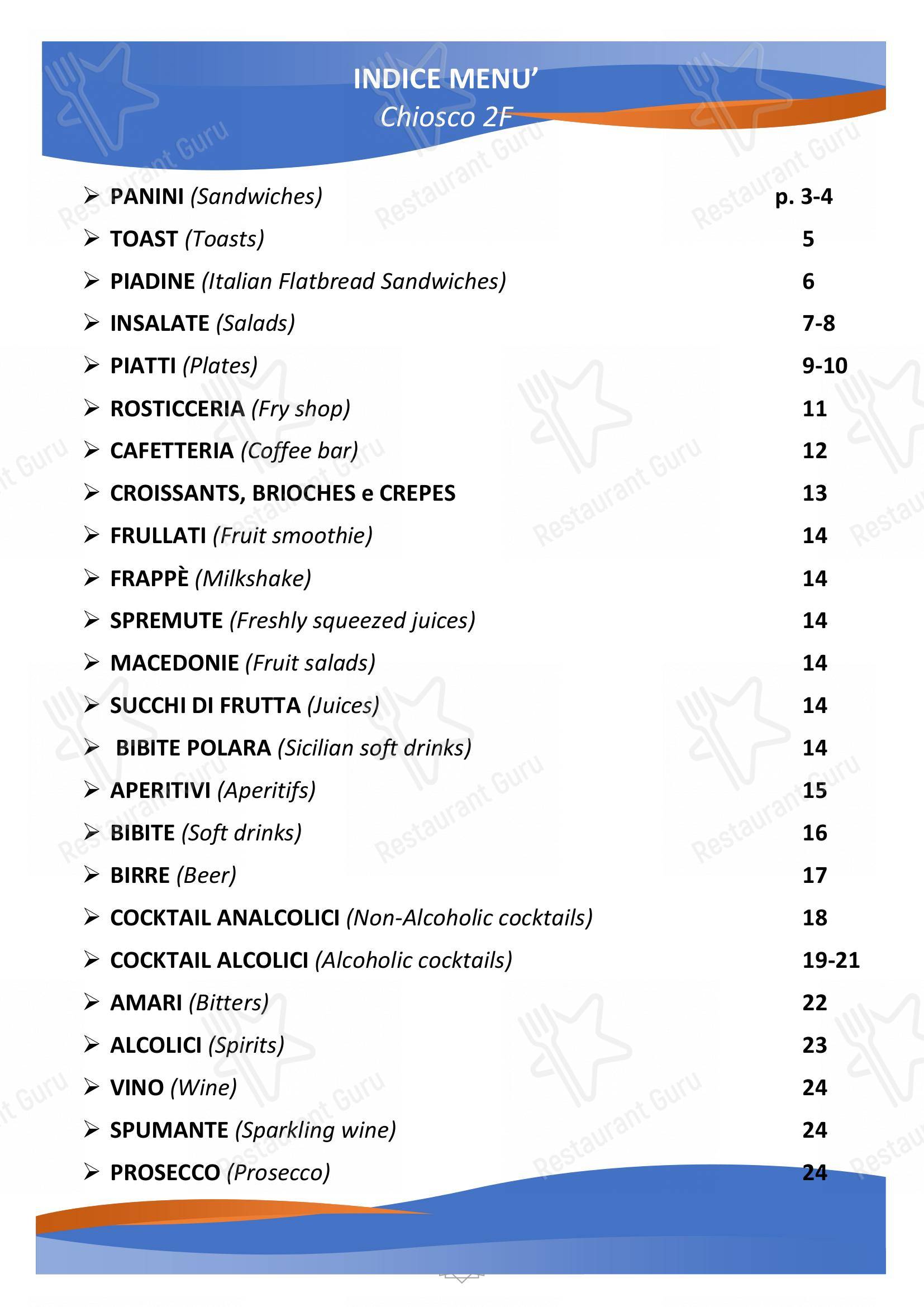 Menu at Beach Kiosk Dueffe Fontane Bianche pub & bar, Fontane Bianche