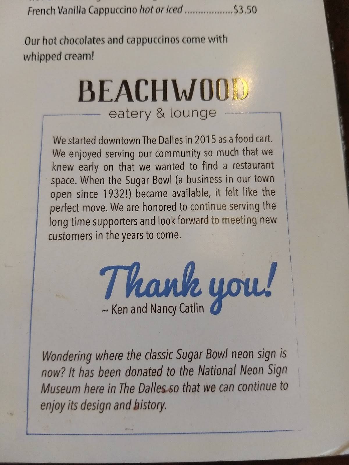 Menu at Beachwood Eatery restaurant, The Dalles, 504 E 9th St