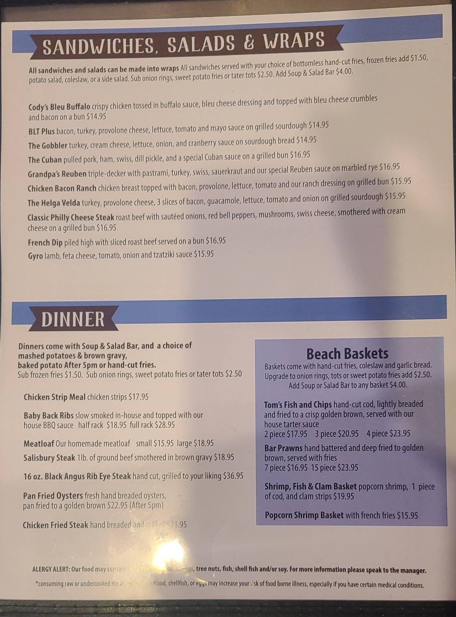 Menu at Beachwood Eatery restaurant, The Dalles, 504 E 9th St