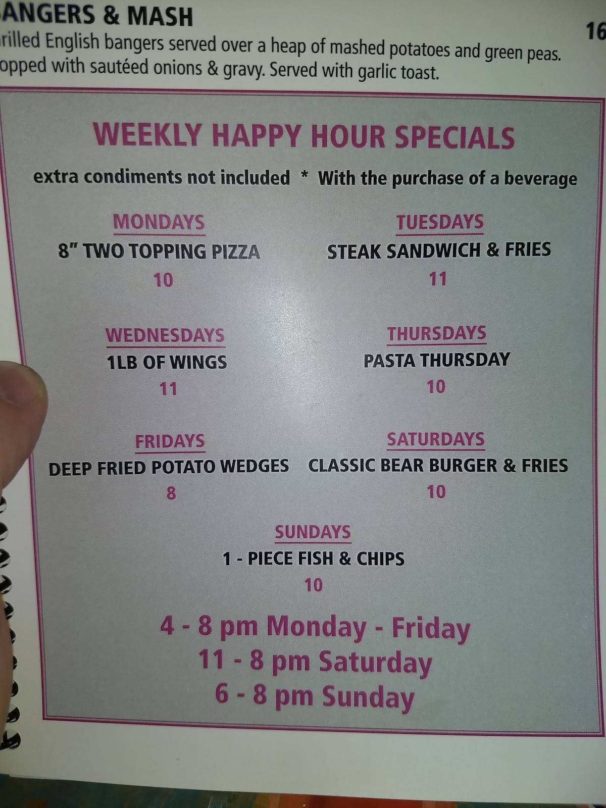 Menu at Bear & Kilt Freehouse pub & bar, Calgary