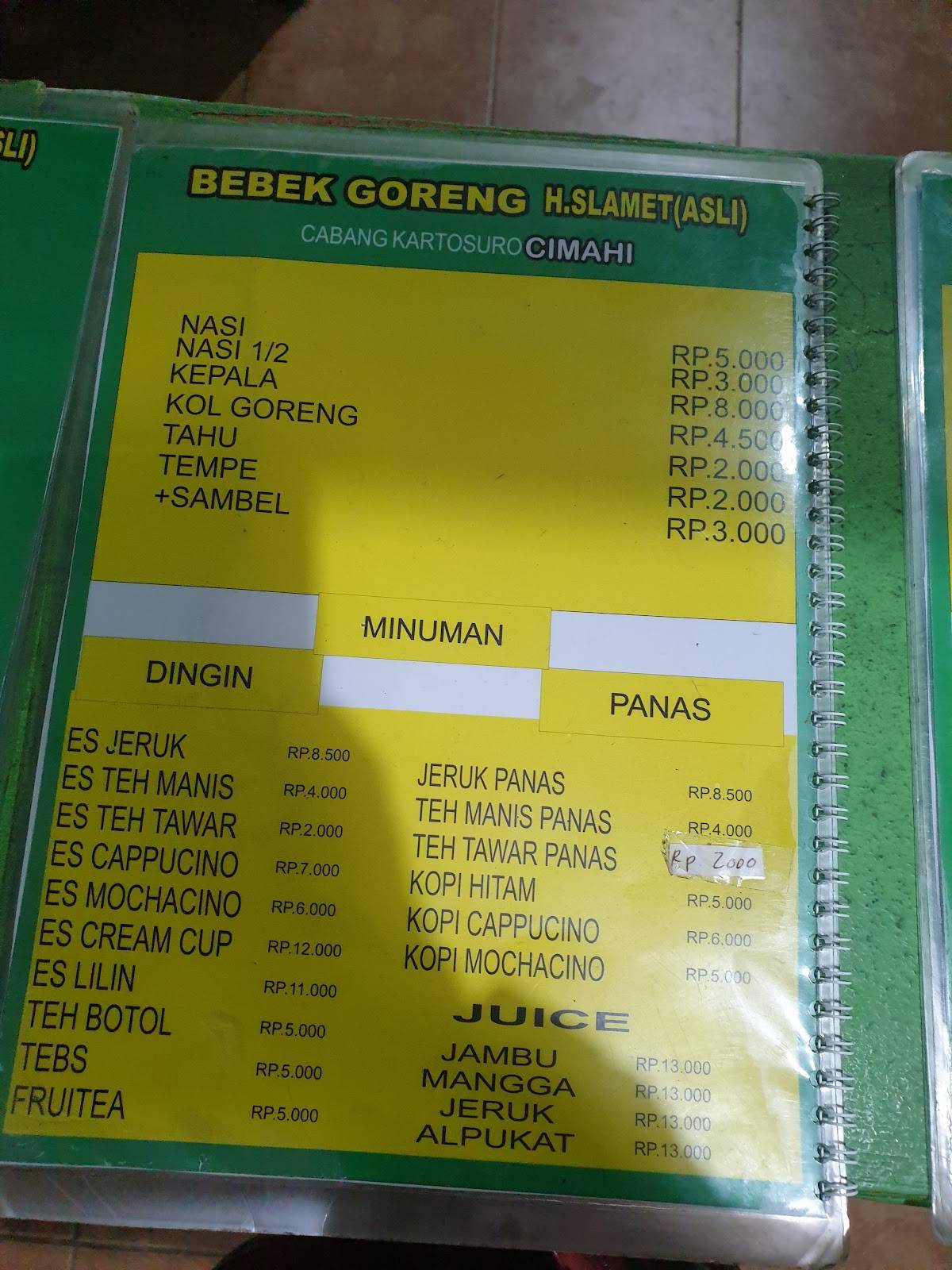 Menu at Bebek Goreng Haji Slamet (Asli) Cimahi restaurant, Cimahi