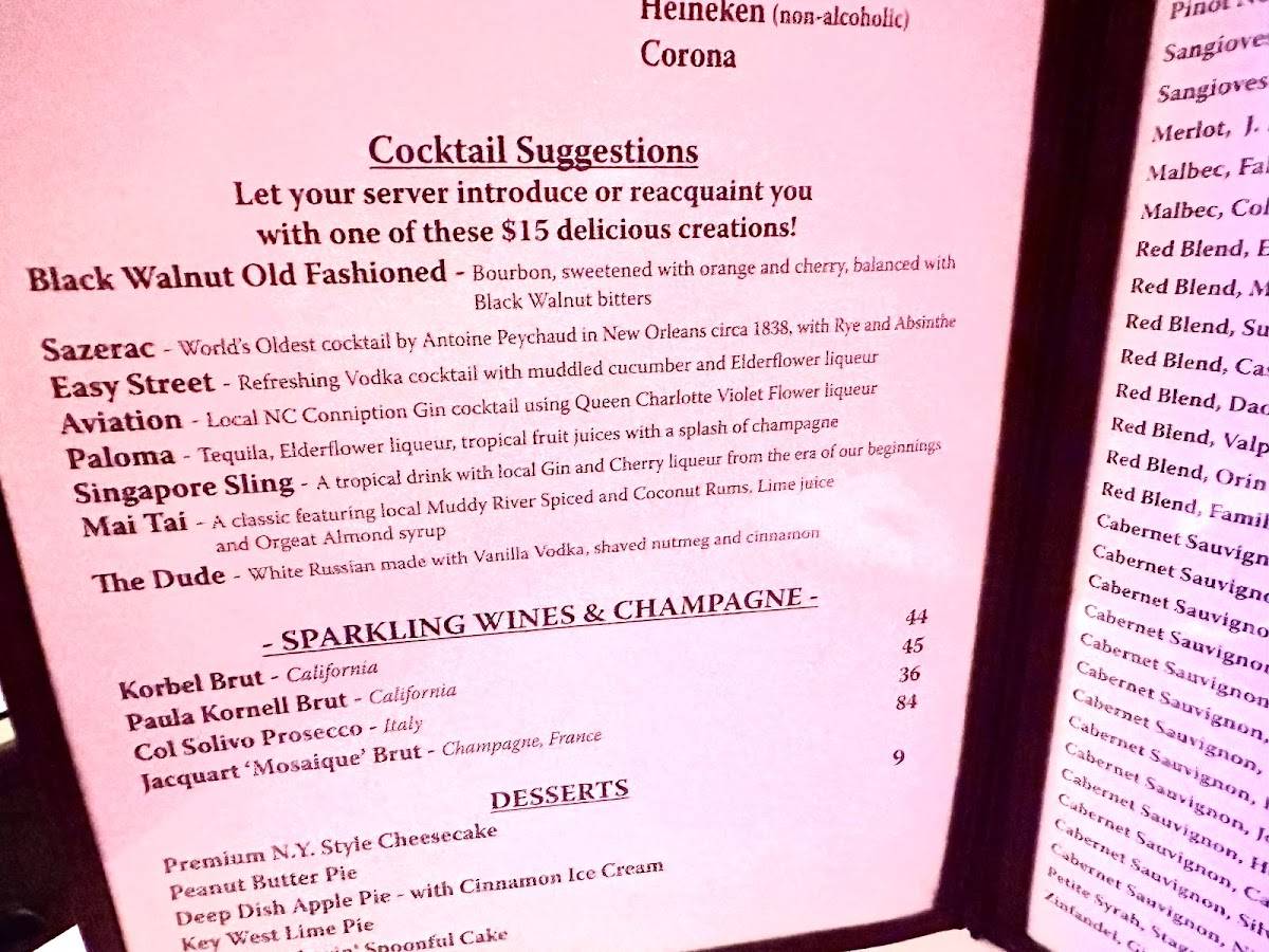 Menu at Beef 'N Bottle Steakhouse, Charlotte