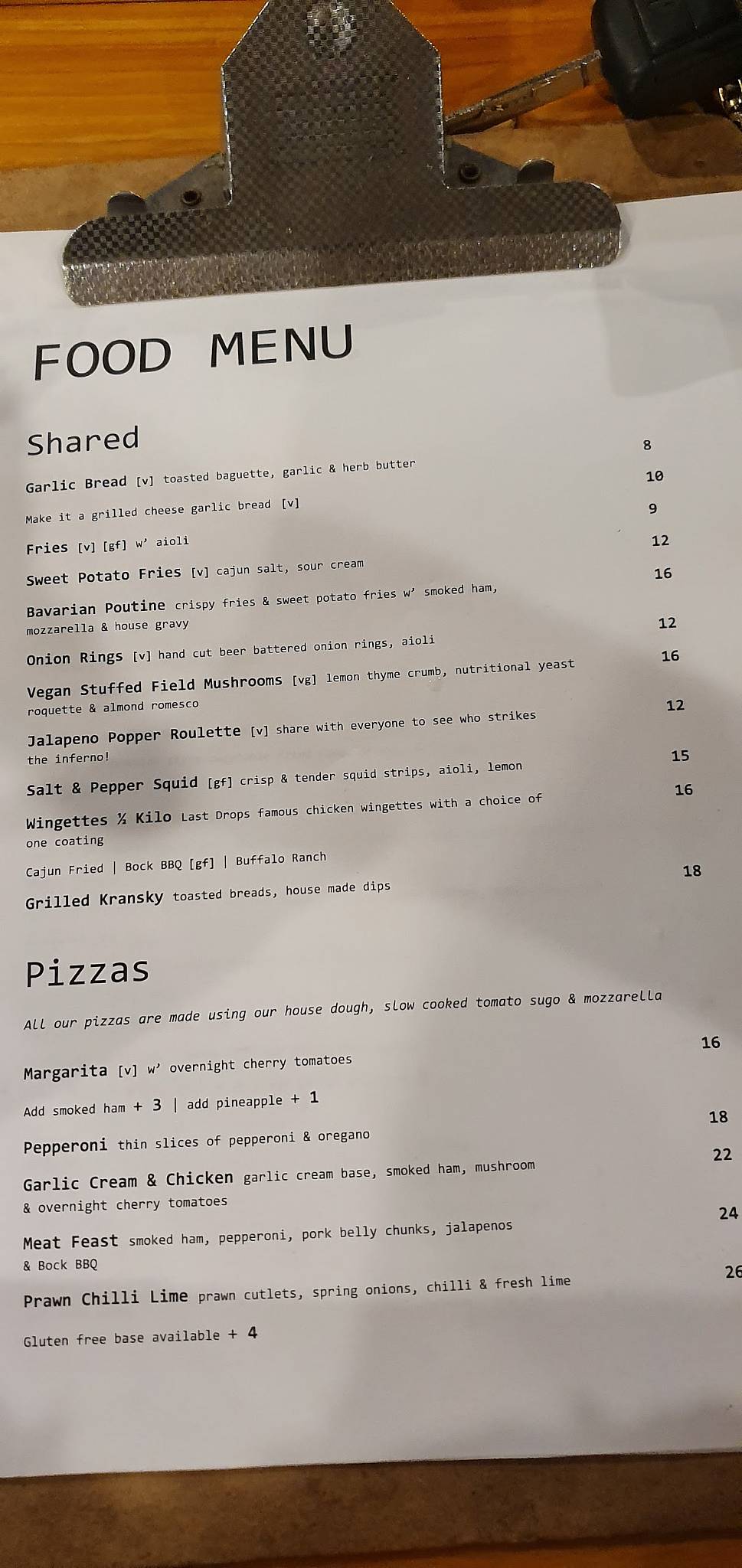 Menu at Last Drop Beeliar pub & bar, Cockburn Central
