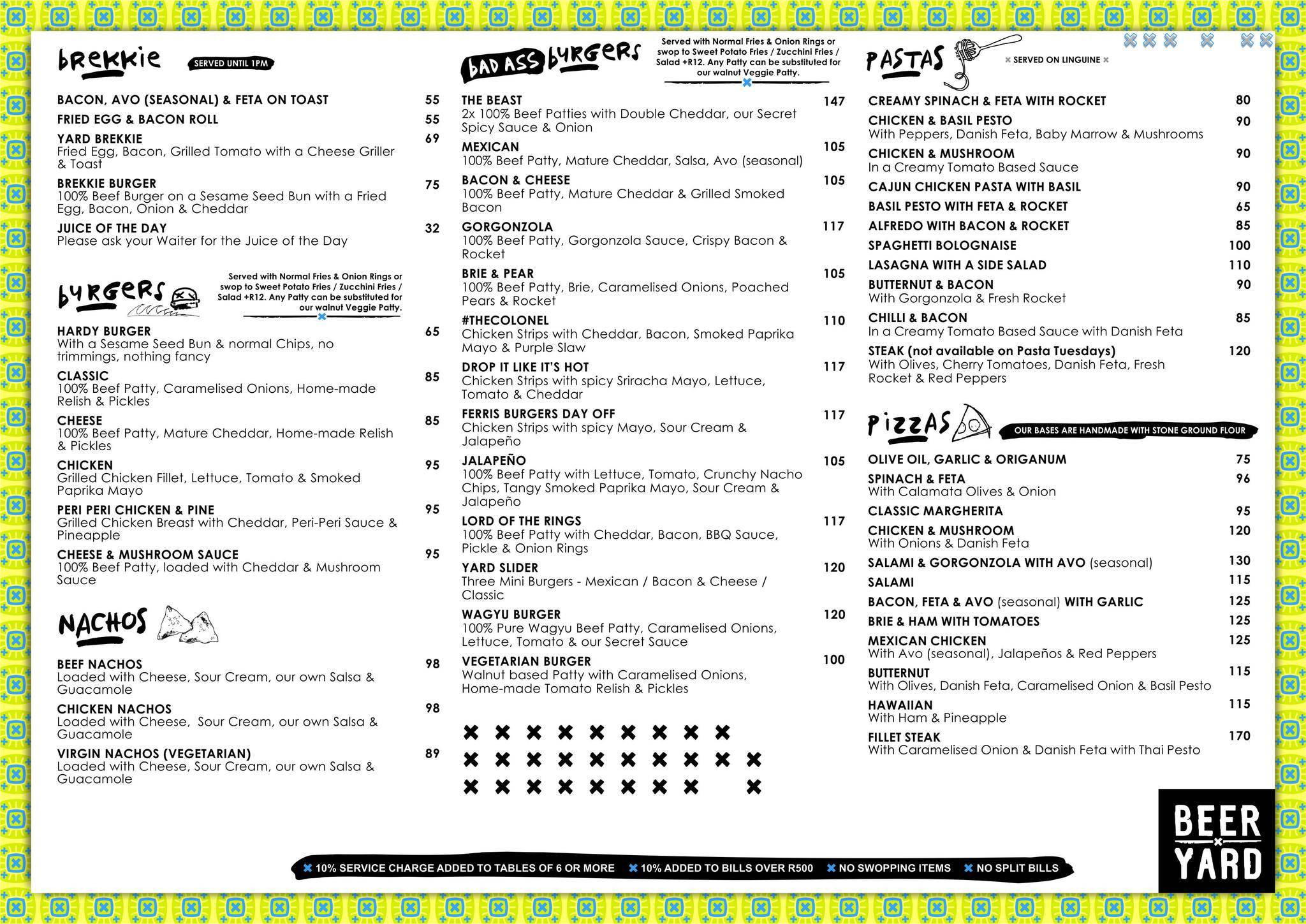 Menu at Beer Yard pub & bar, Port Elizabeth