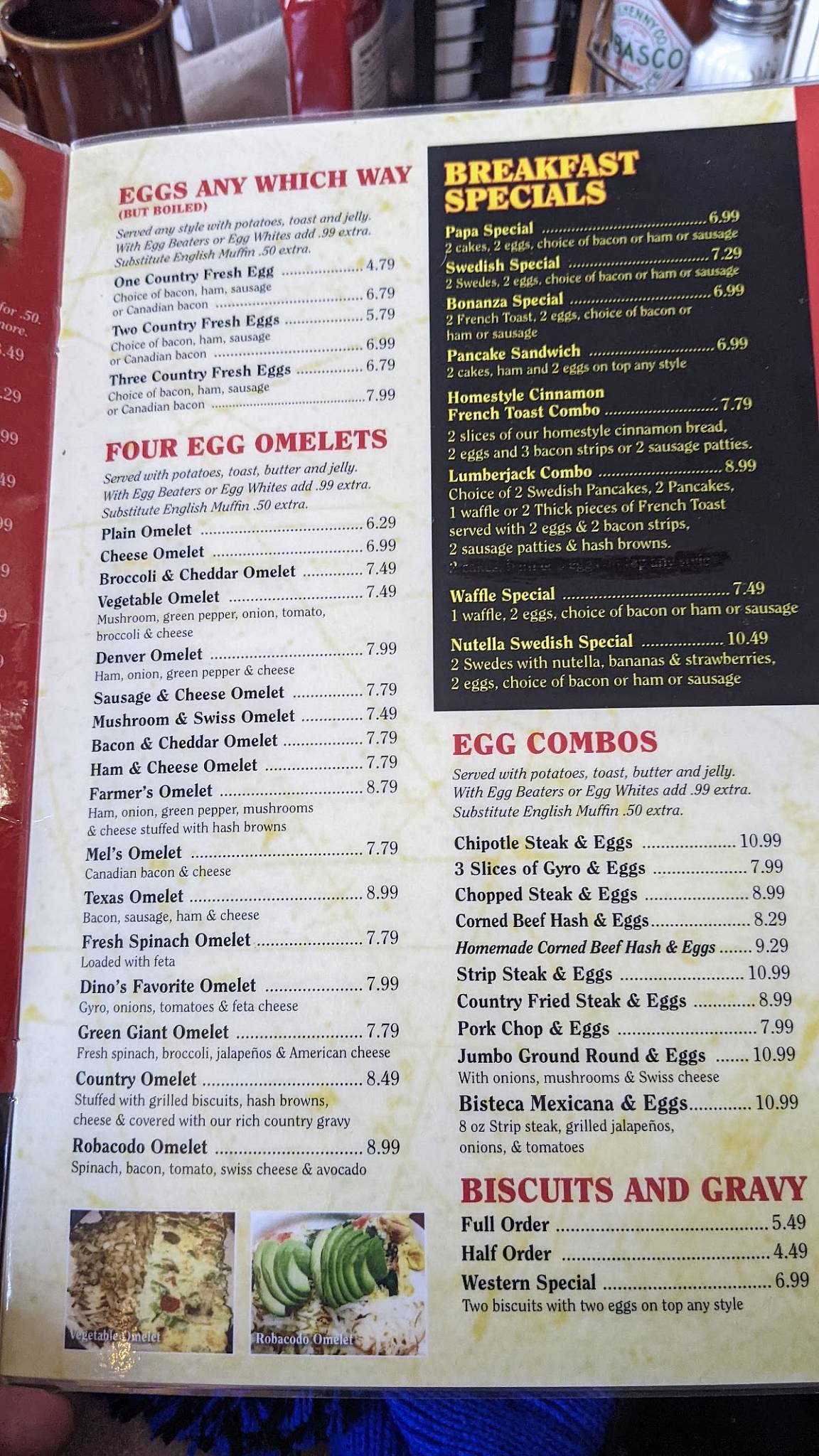 Menu at Uncle John's restaurant, Belvidere