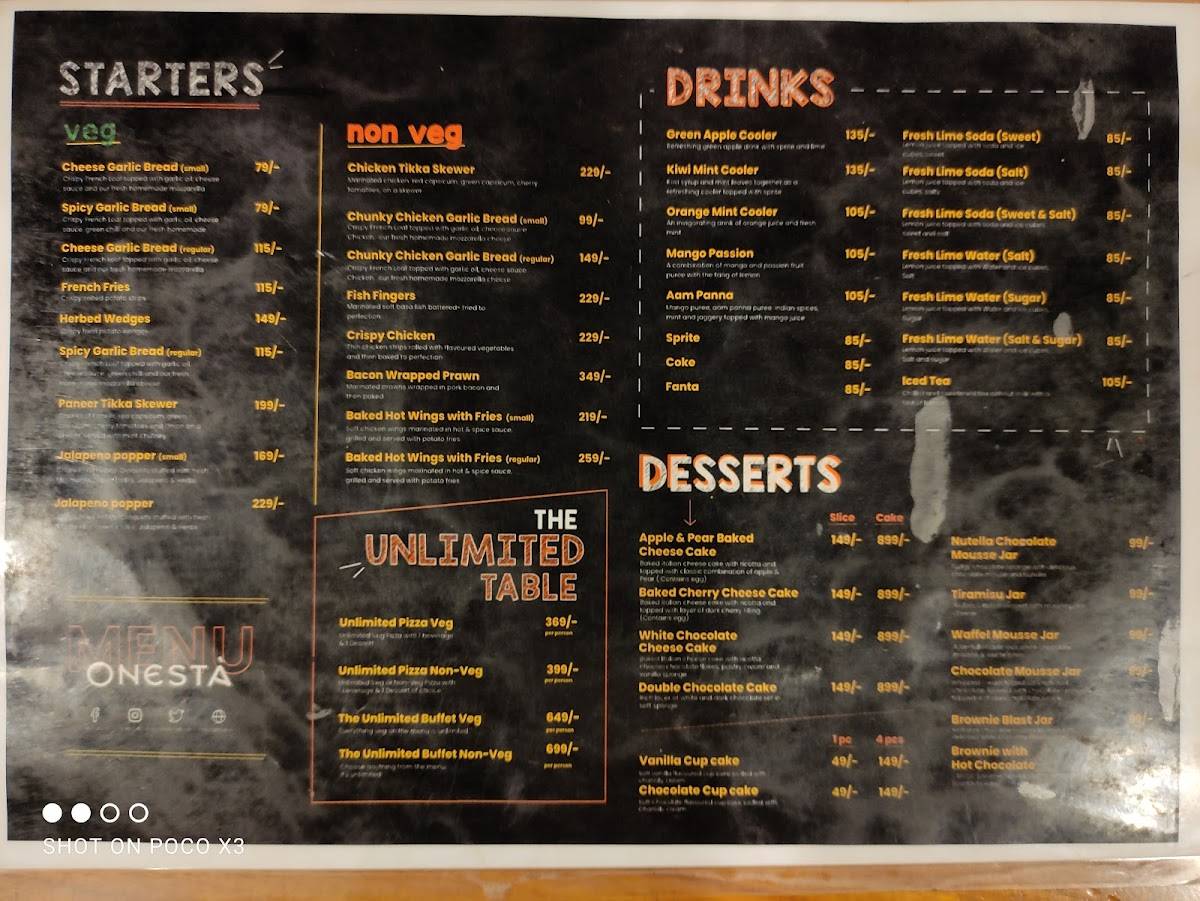 Menu at Onesta, Bengaluru, # 335