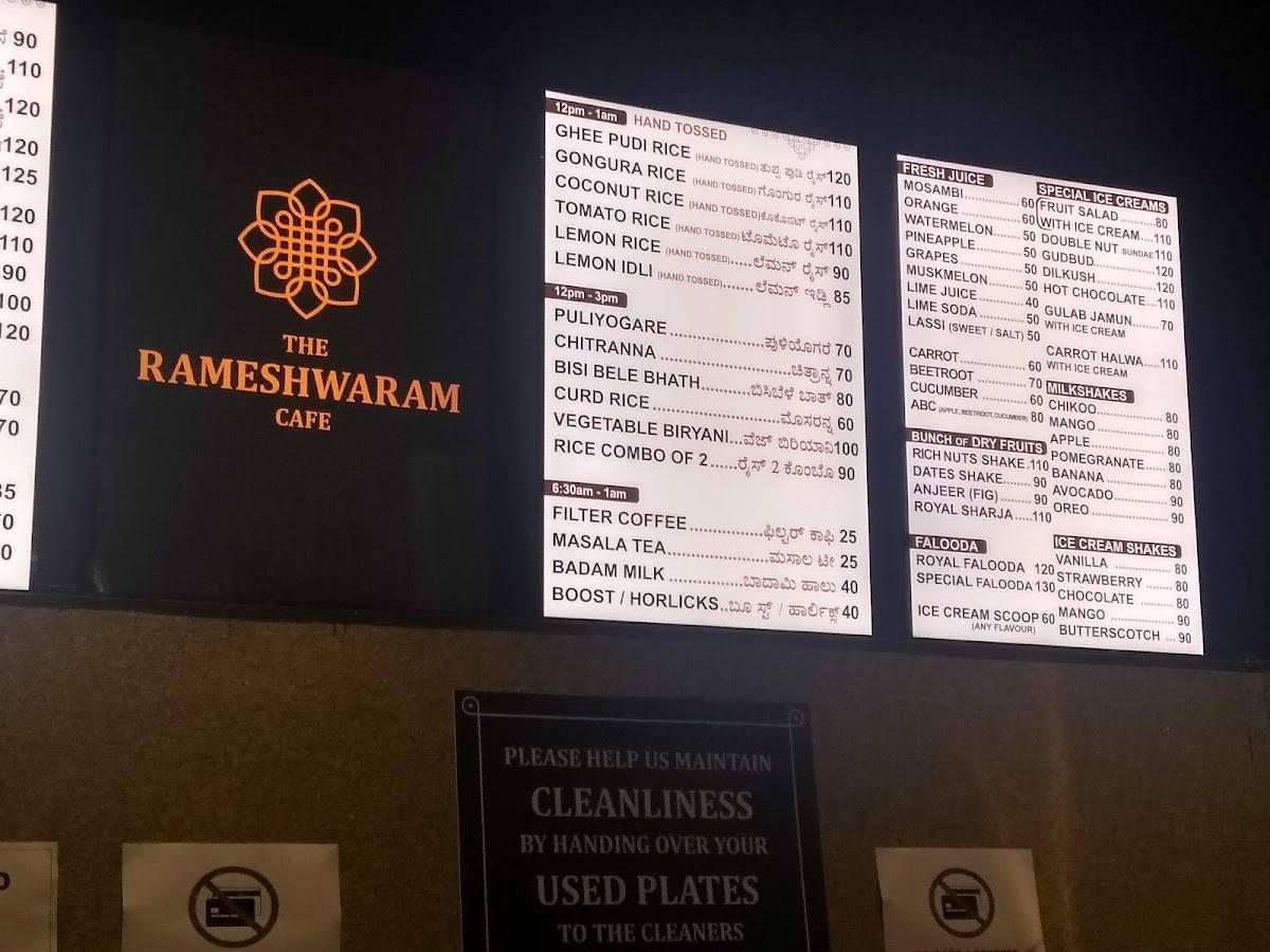 Menu at The Rameshwaram Cafe @ Brookfield, Bengaluru