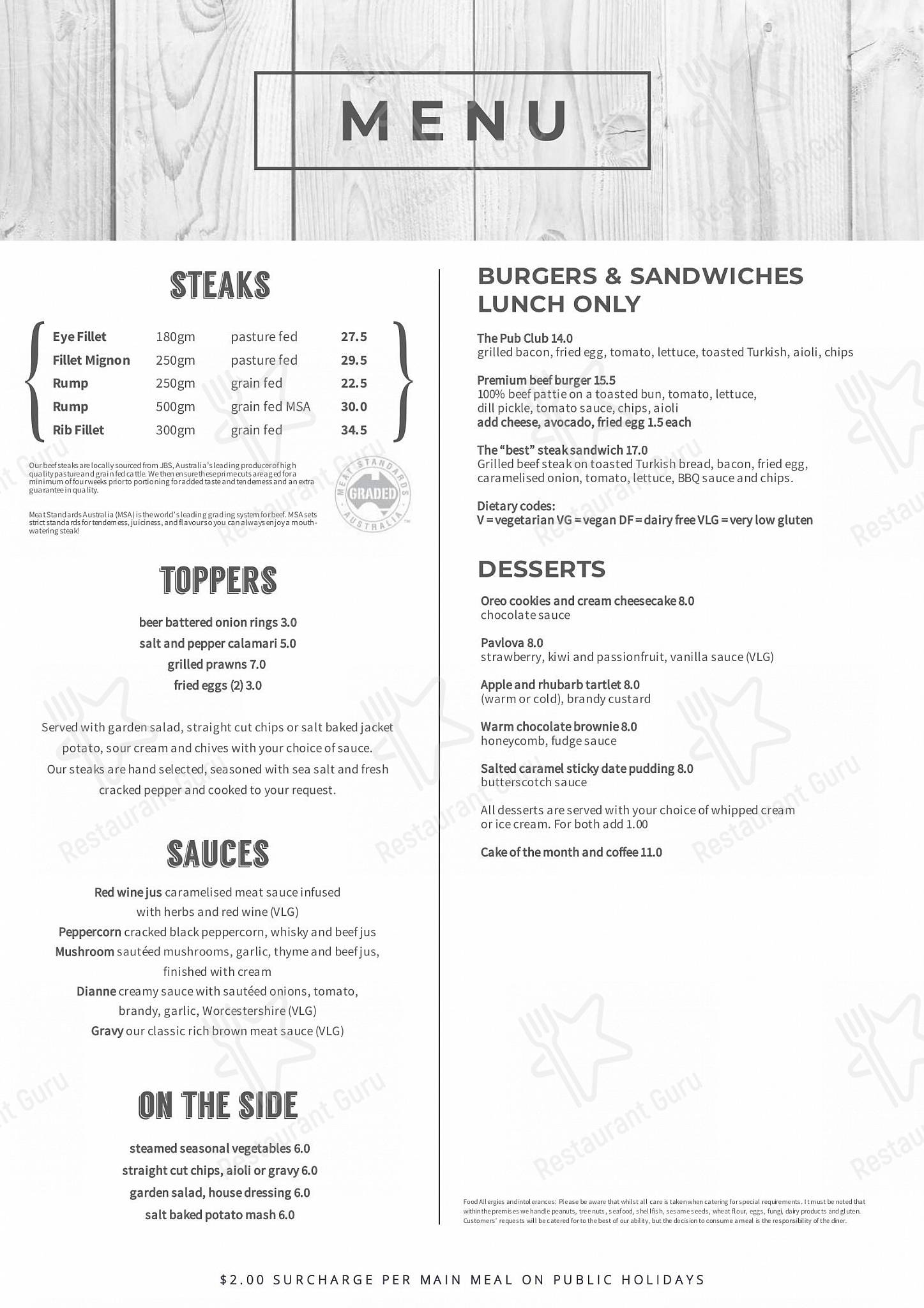 Menu at Berserker Tavern restaurant, Berserker