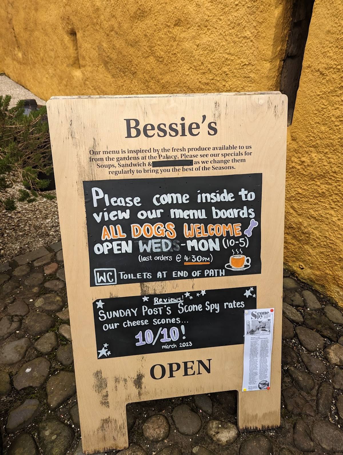 Menu at Bessie's Cafe, Culross