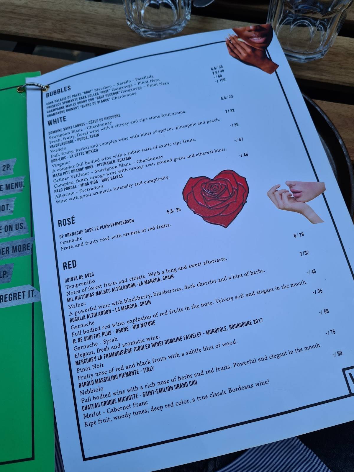 Menu at Bicho Malo, Ghent